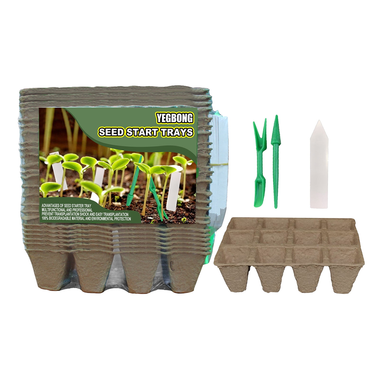 YEGBONG 24PCS Seed Starter Trays Kit 12 Cells Biodegradable Pots for ...