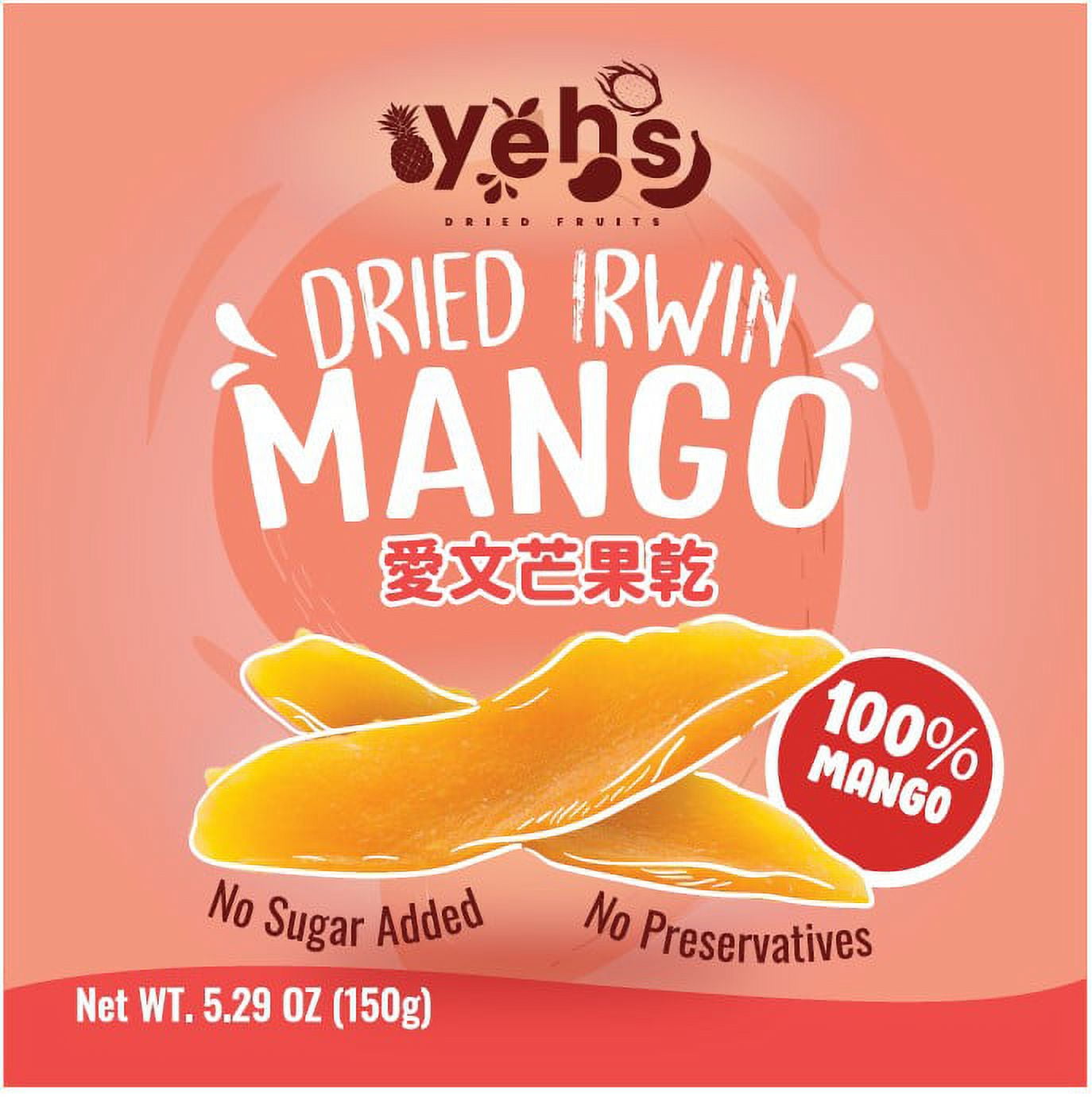 YEHS Dried Irwin Mango 150g - No-Added Sugar, Soft, Chewy, Vacuum ...