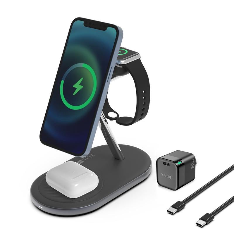 YEIL "XtraCharge" 3-in-1 Wireless Charger MagSafe Compatible Wireless ...