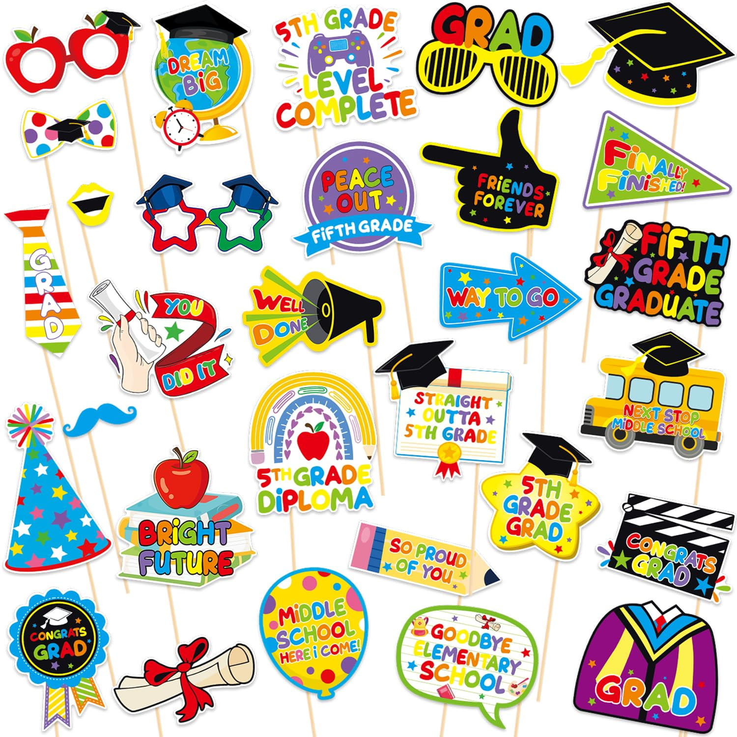 YEIRFYY 30 Pieces Colorful 5th Grade Grad Photo Booth Props Class of ...