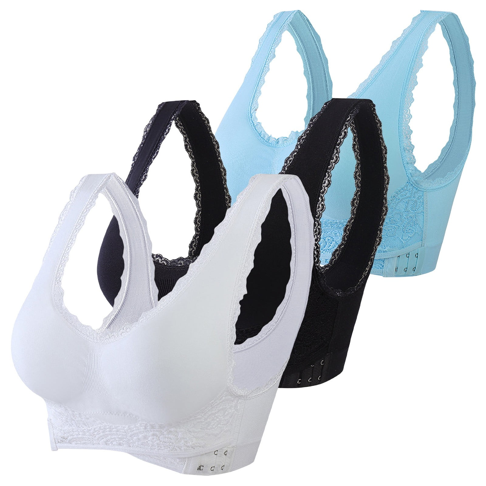 YEJIMAN Bras for Women 3 Pack Bra Comfy Corset Front Side Buckle Lace ...