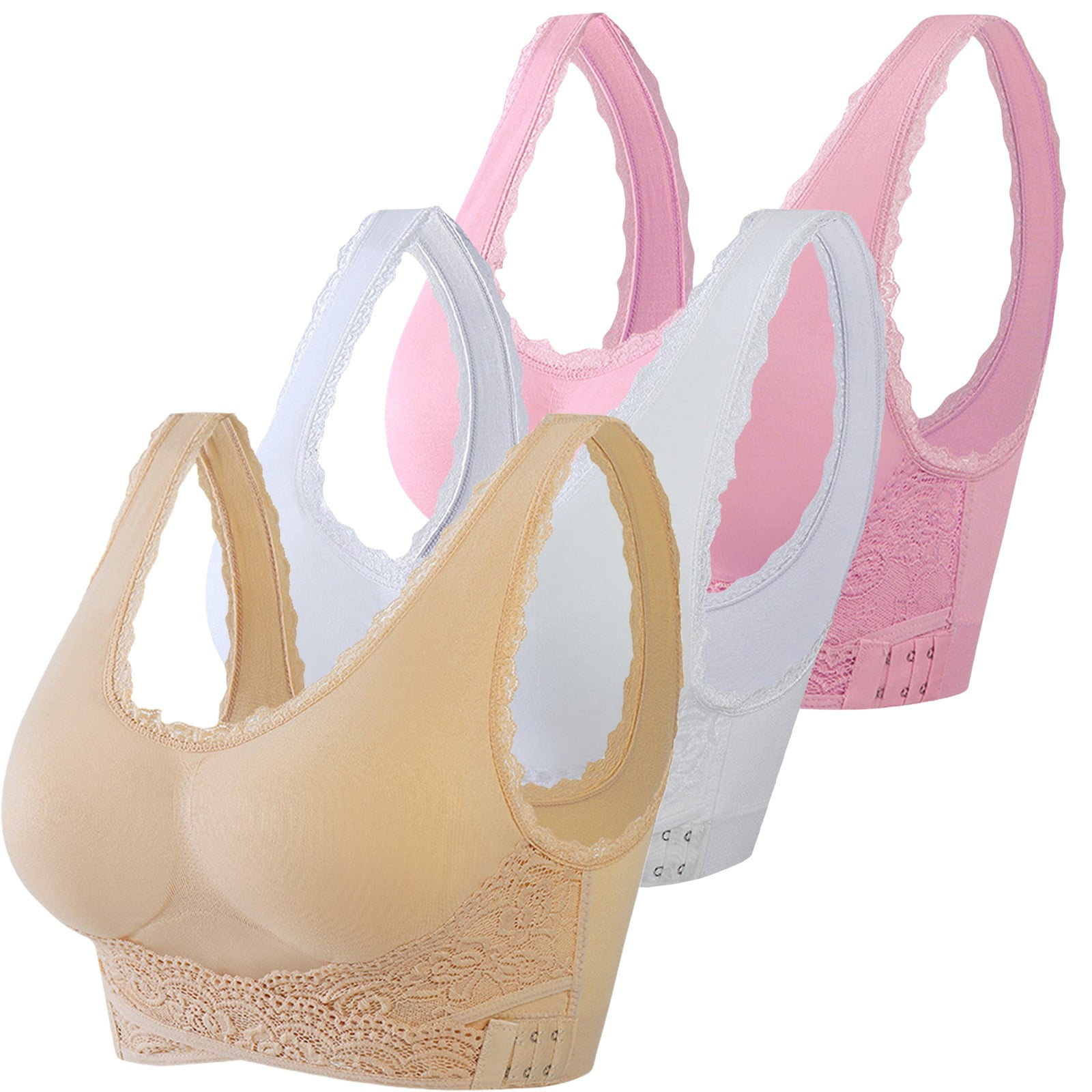 YEJIMAN Bras for Women 3 Pack Bra Comfy Corset Front Side Buckle Lace ...