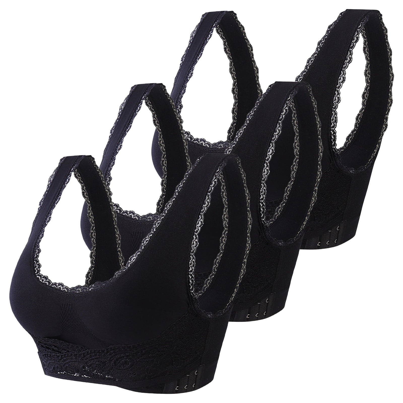 YEJIMAN Bras for Women 3 Pack Bra Comfy Corset Front Side Buckle Lace ...