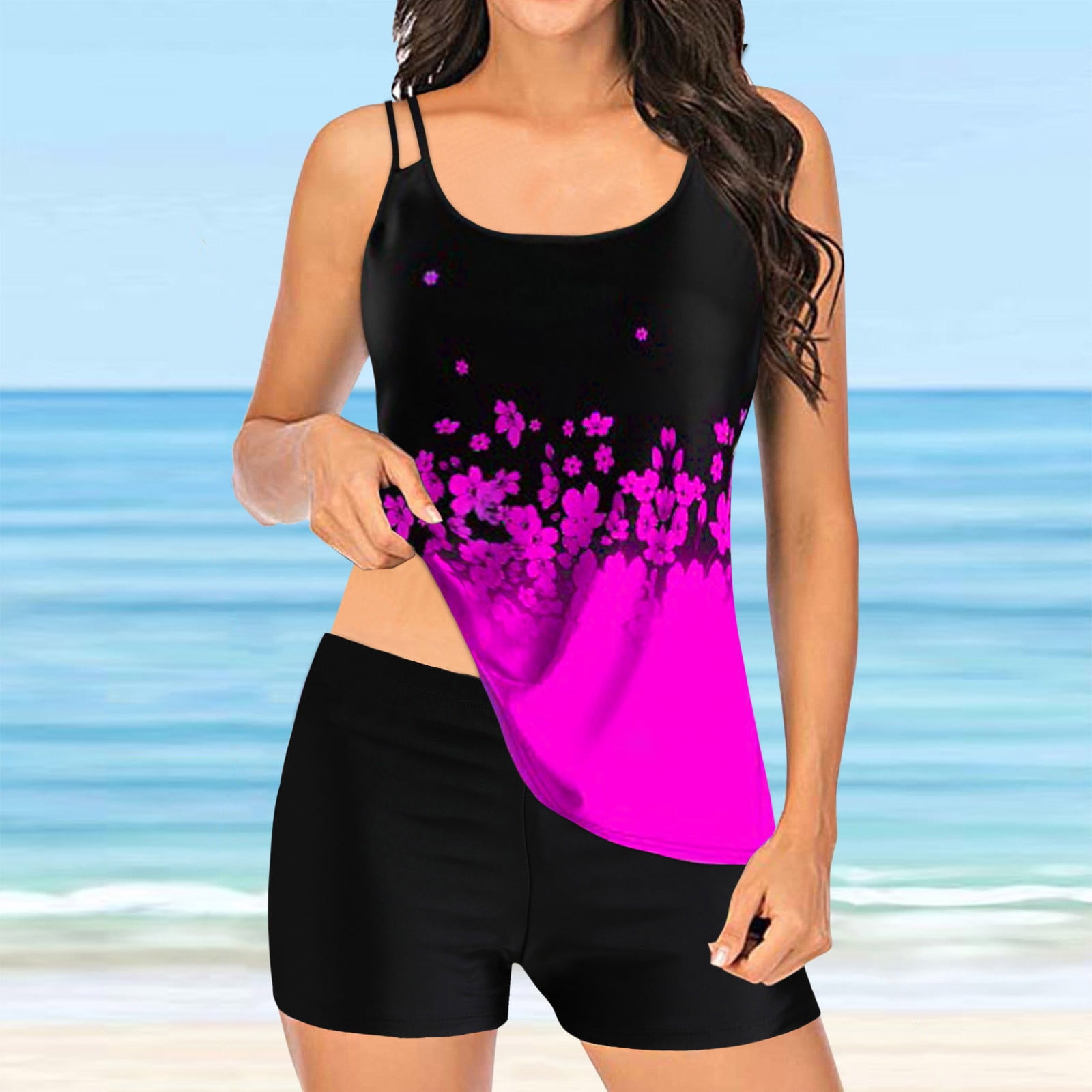 YEJIMAN Purple Tankini Swimsuits for Women Tummy Control, Polyester ...