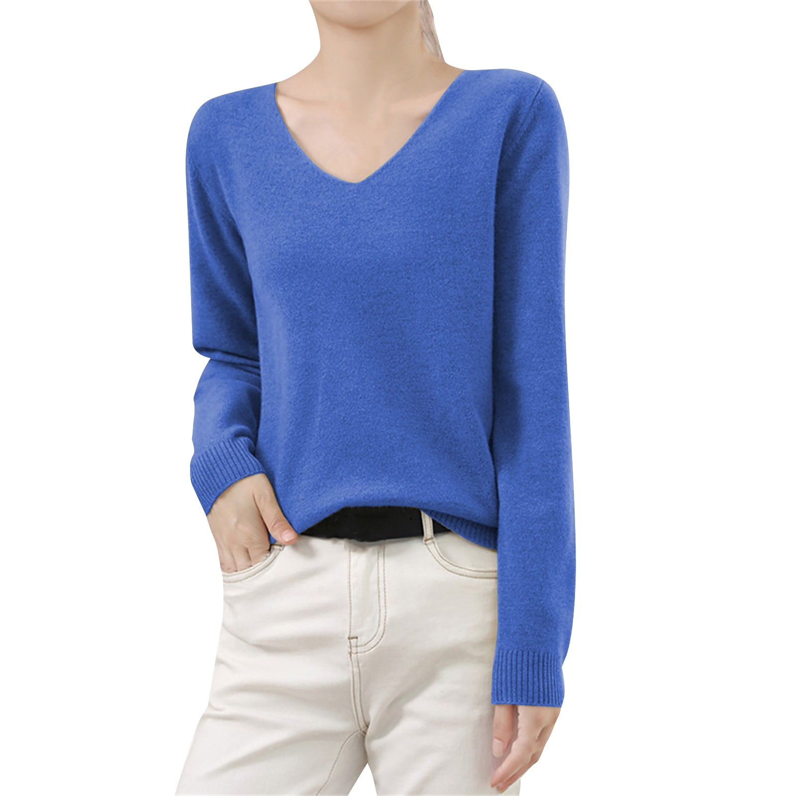 YEJIMAN Winter Clothing for Women Knitted Sweater Low Neck V Warm Base ...
