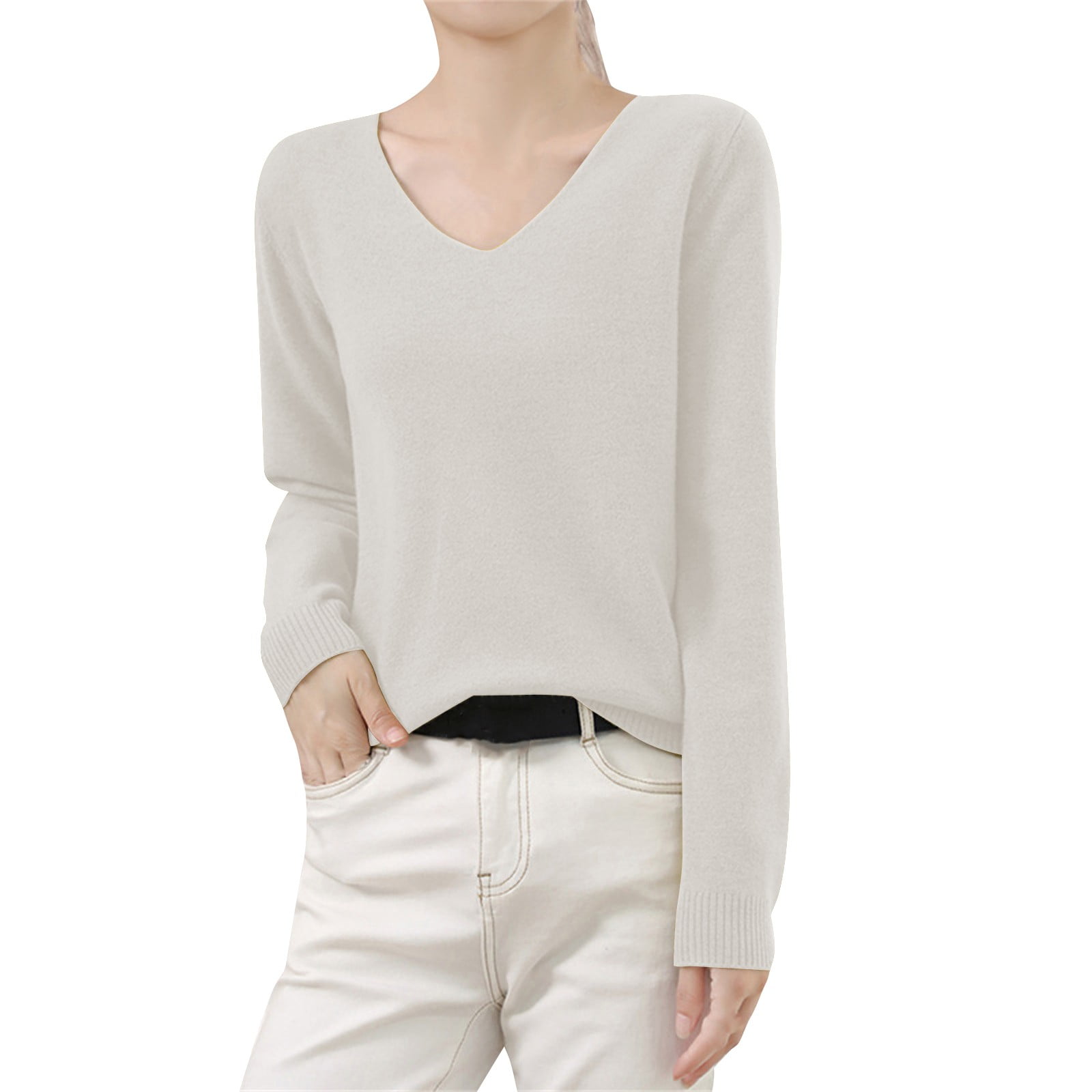 YEJIMAN Winter Clothing for Women Knitted Sweater Low Neck V Warm Base ...