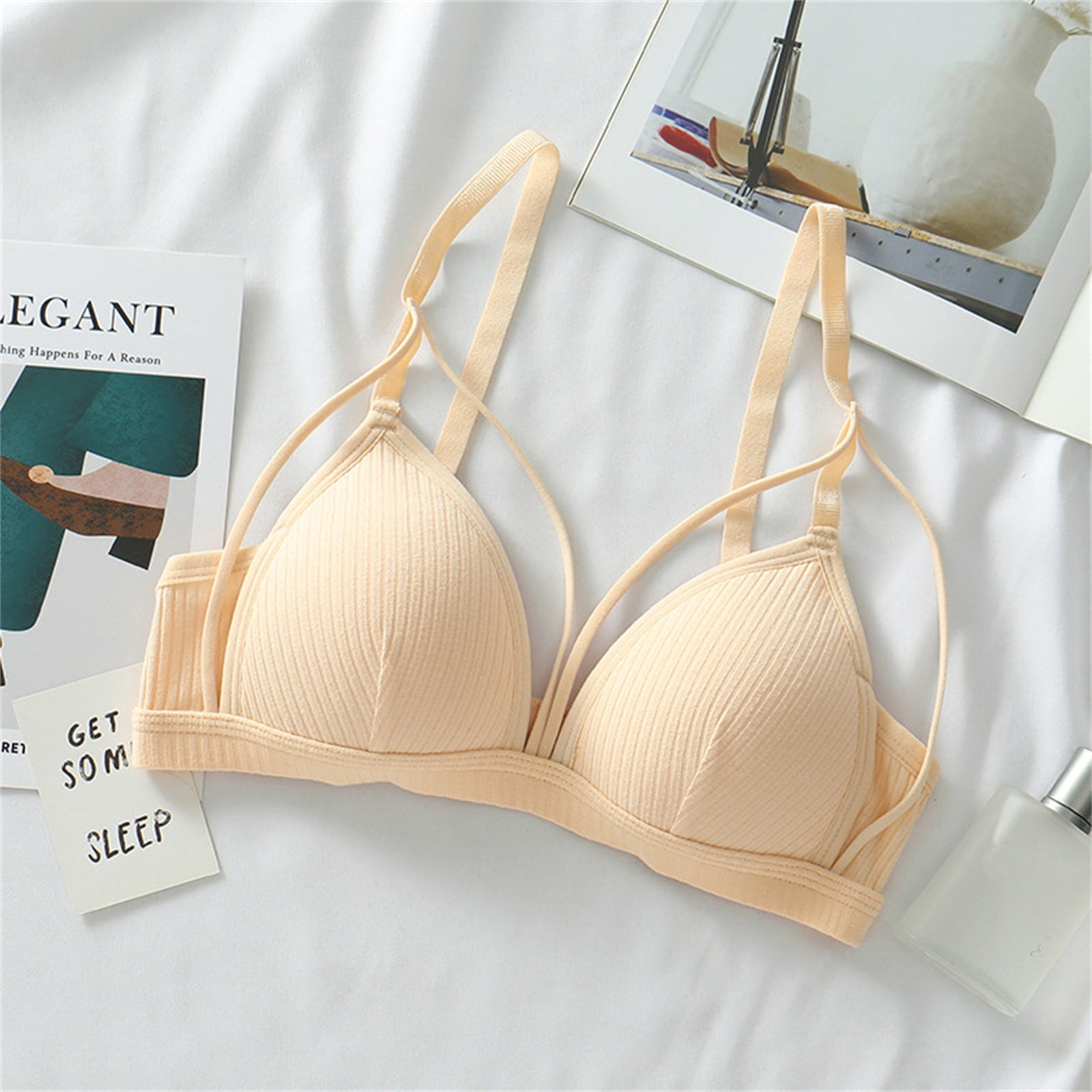 YEJIMAN Women's Cut Out Contrast Mesh Wireless Bra Sleeveless Triangle ...