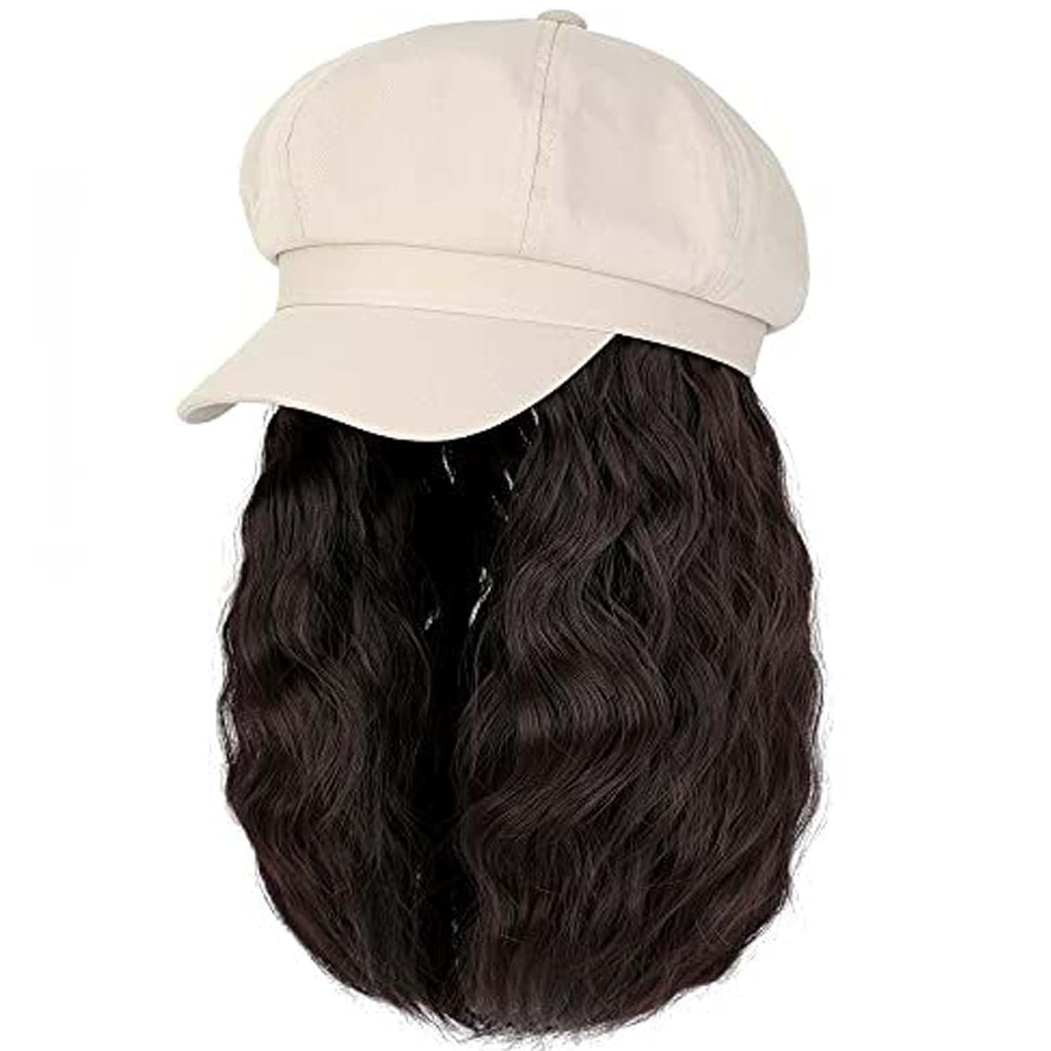YEKEYI Beret Hat with Hair Newsboy Cap with Bob Hair Extensions Hat Wig ...
