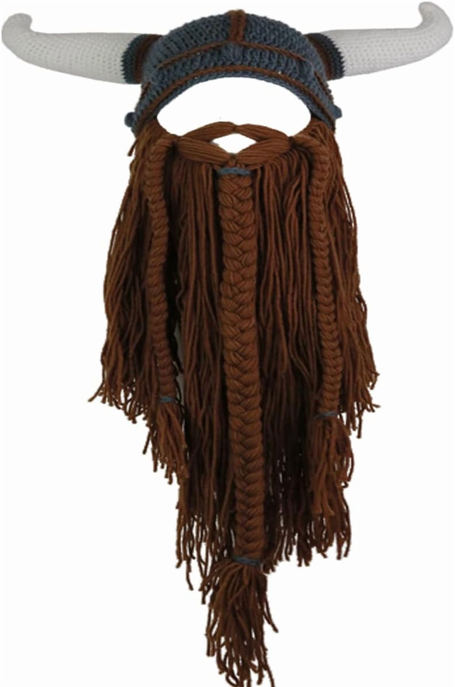 YEKEYI Big Horn Viking Hat Beanie Beard Viking Knit Hat Barbarian Funny ...