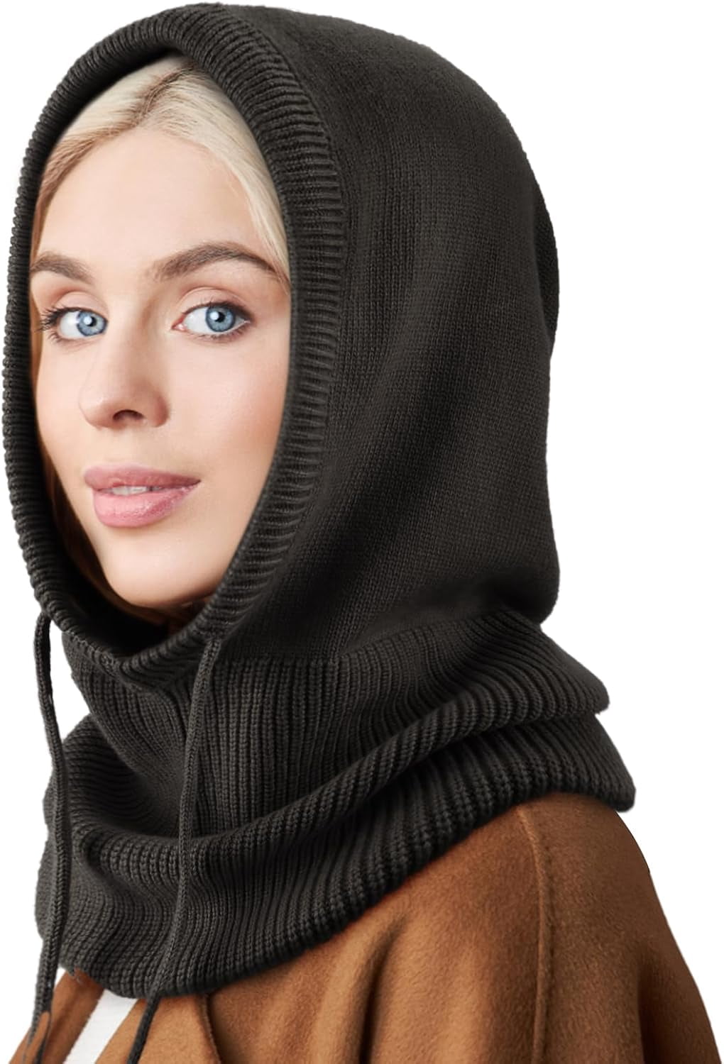 YEKEYI Hooded Scarf Hat Knit Balaclava Women Beanie Skull Cap with ...