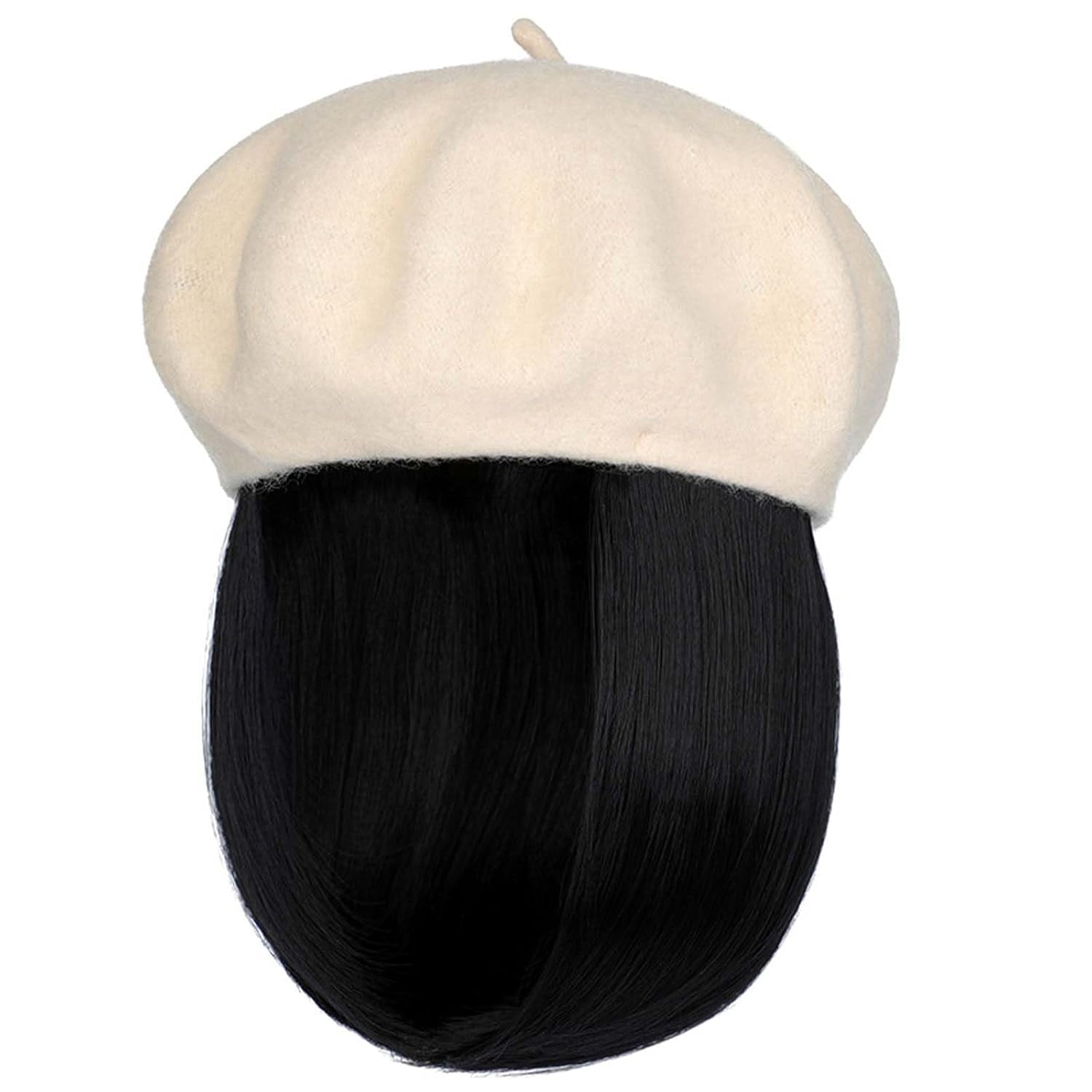 YEKEYI Wig Hat Wool Berets Extensions Stretchable Solid Cap Attached ...