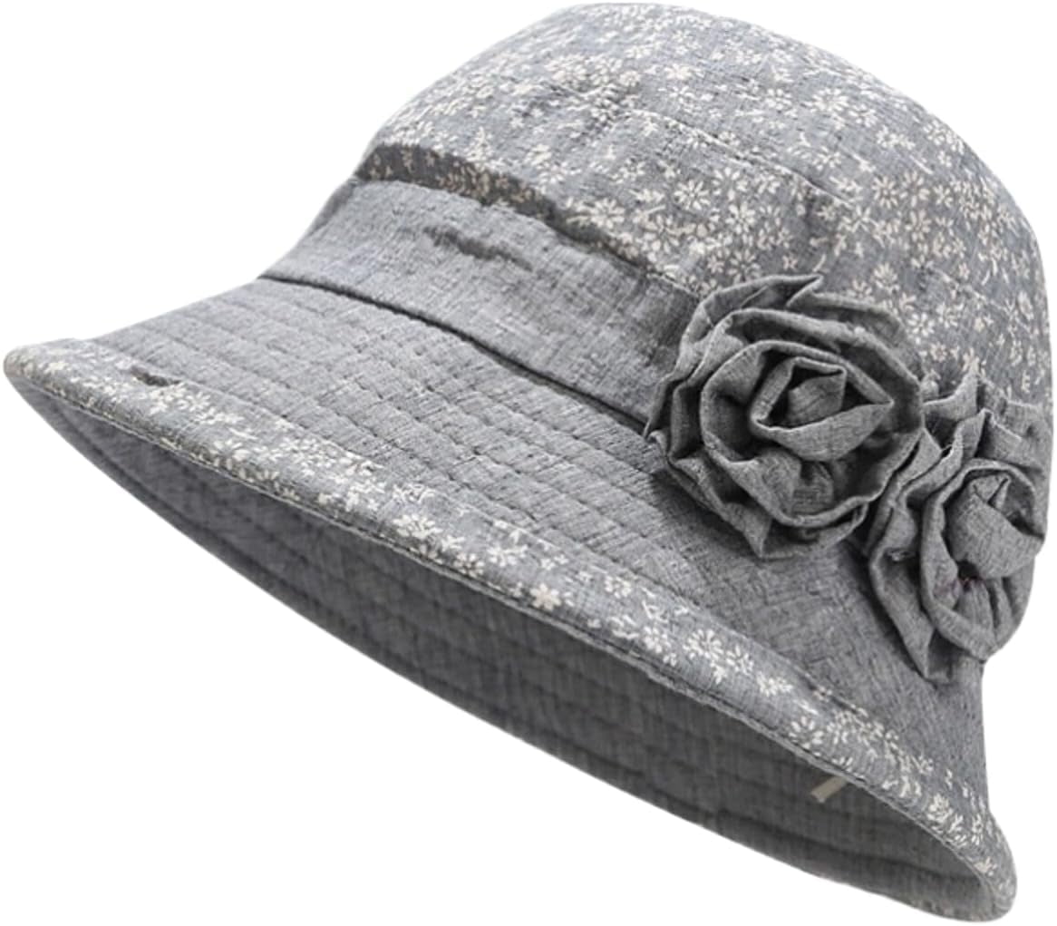 YEKEYI Women's Cotton Linen Bucket Hat Big Brim Hat Summer Sun Beach ...