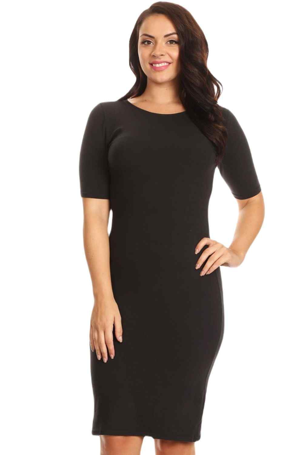 YELETE Short Sleeve Crew Neck Midi Bodycon Dress, Black, 3XL - Walmart.com