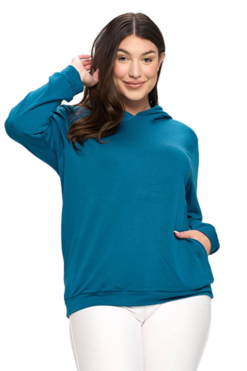 YELETE Women’s No Strings Attached Hoodie - Plus Size, Teal 3XL ...