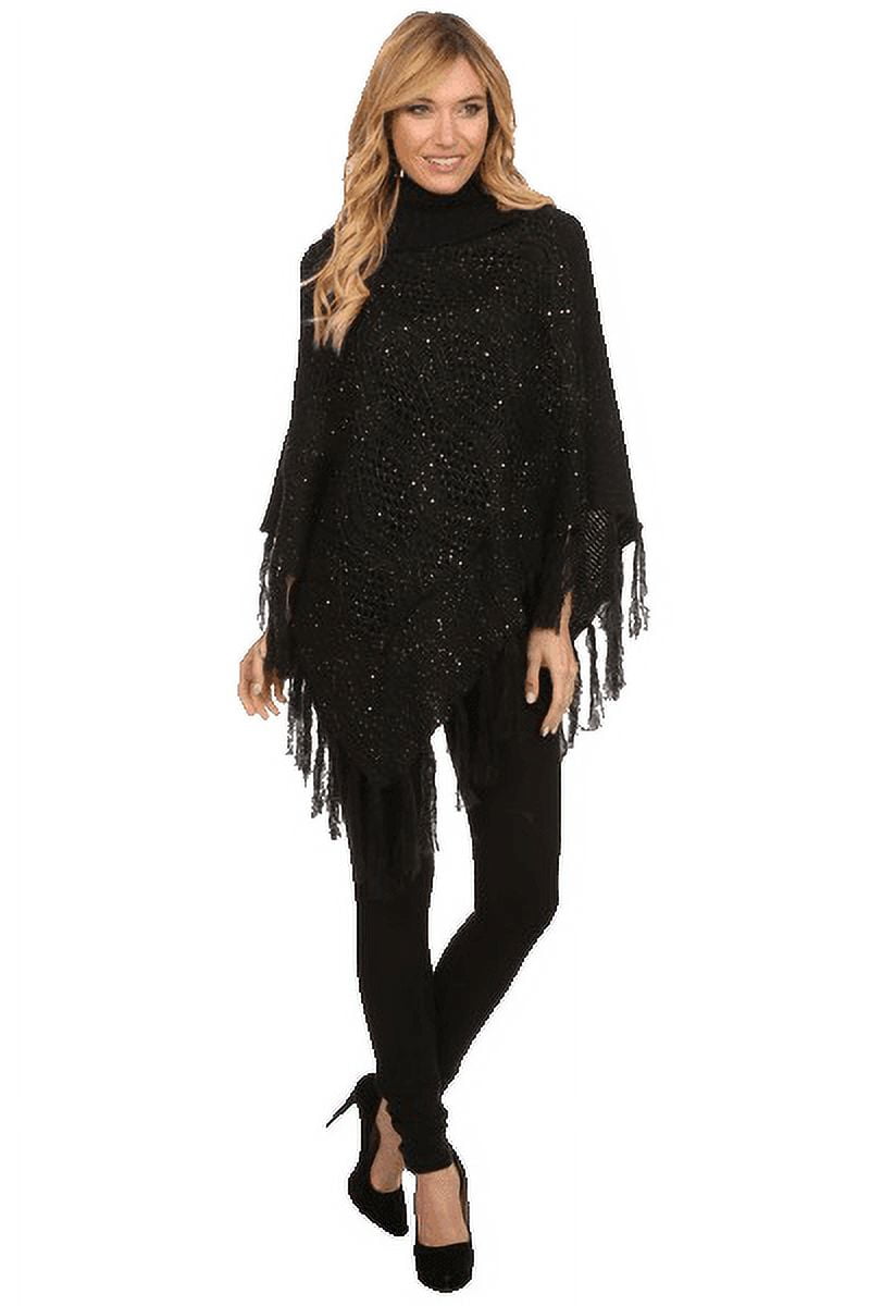 YELETE Women's Poncho, Sequence Crochet Knit, Black - Walmart.com