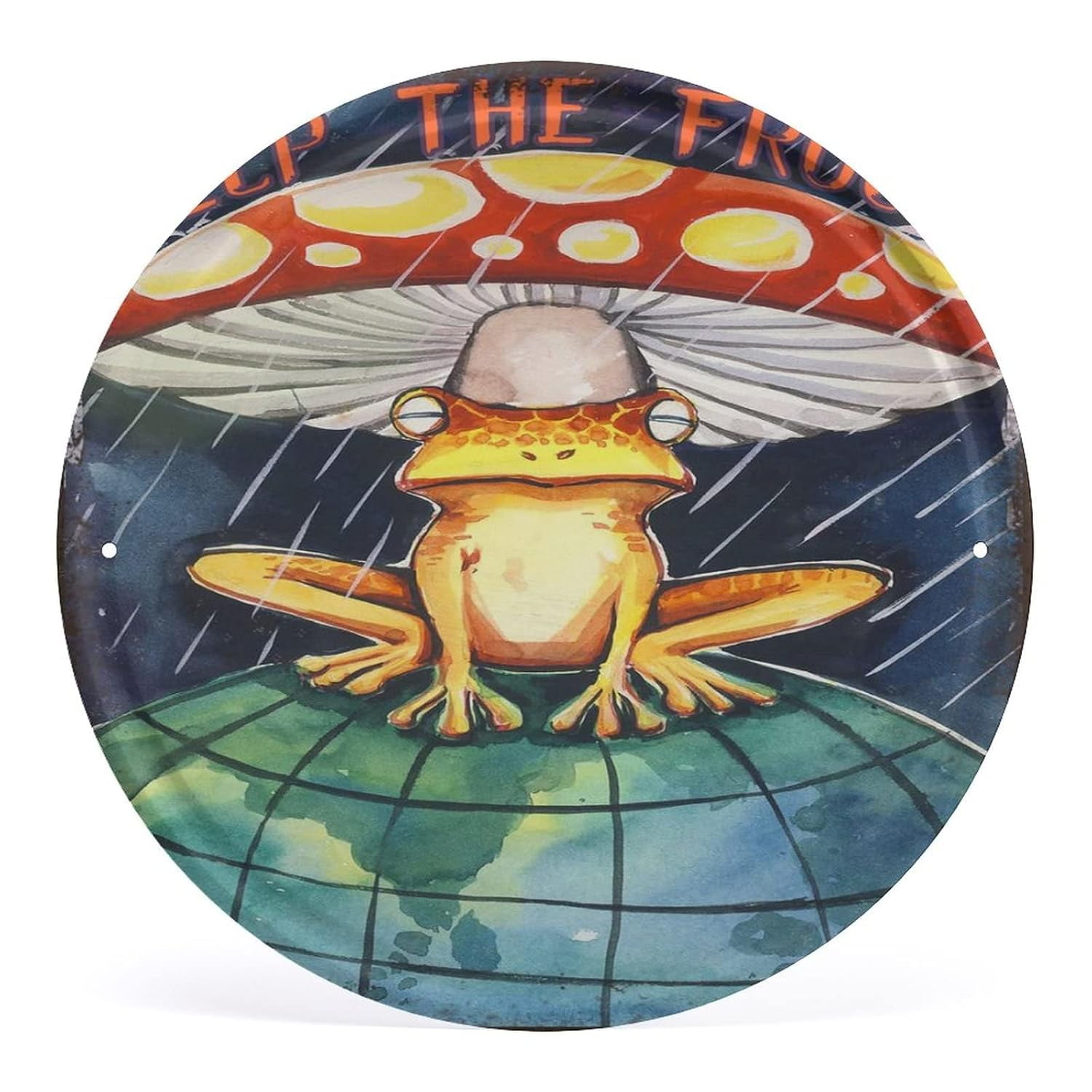 YELLOW FROGS HELP THE FROGS Frog Mushroom Decor Vintage Round Door ...