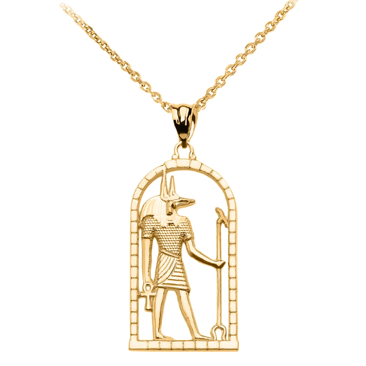 YELLOW GOLD EGYPTIAN ANUBIS PENDANT NECKLACE : 14K Pendant with 16 ...