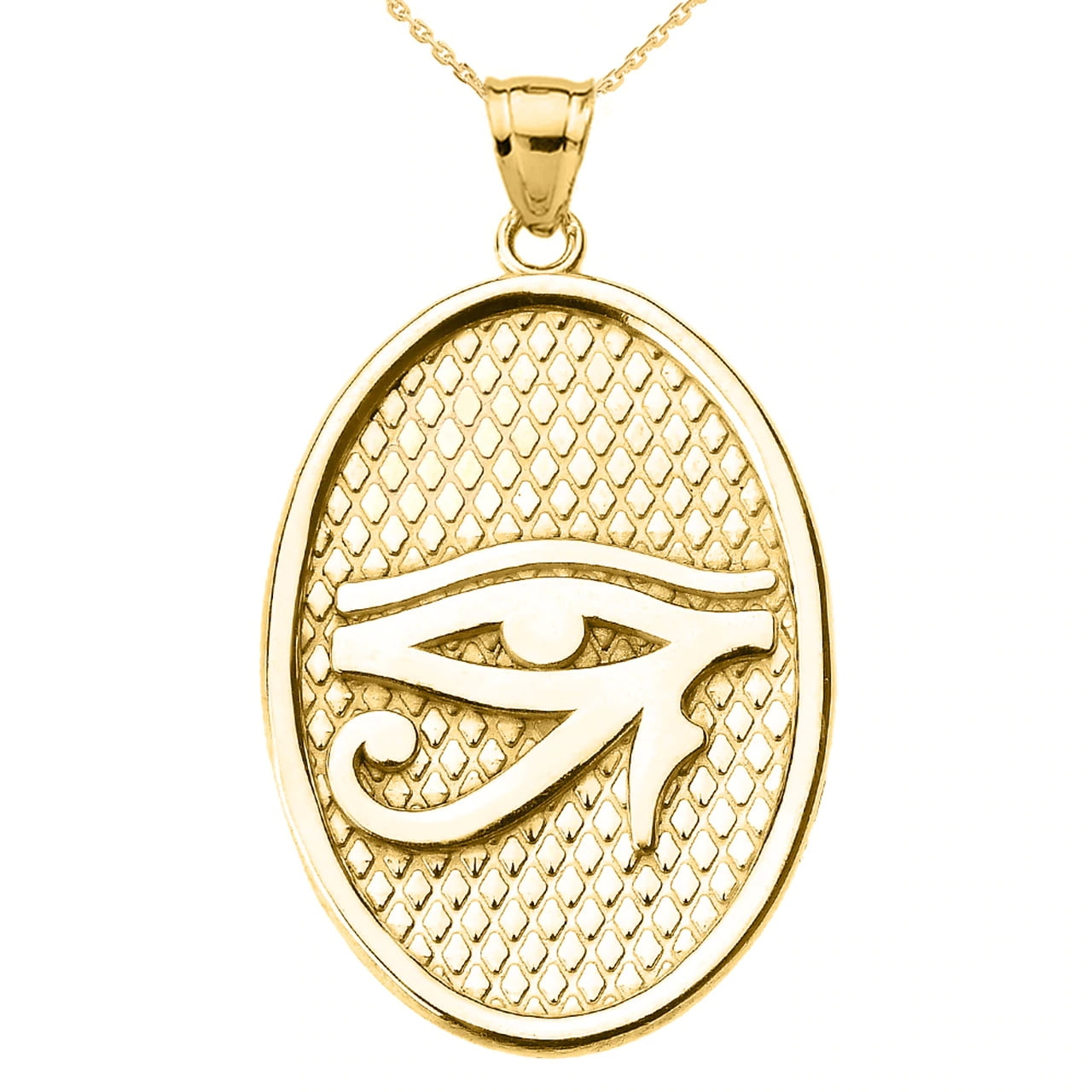 YELLOW GOLD EYE OF HORUS OVAL PENDANT NECKLACE : 14K Pendant with 18 ...