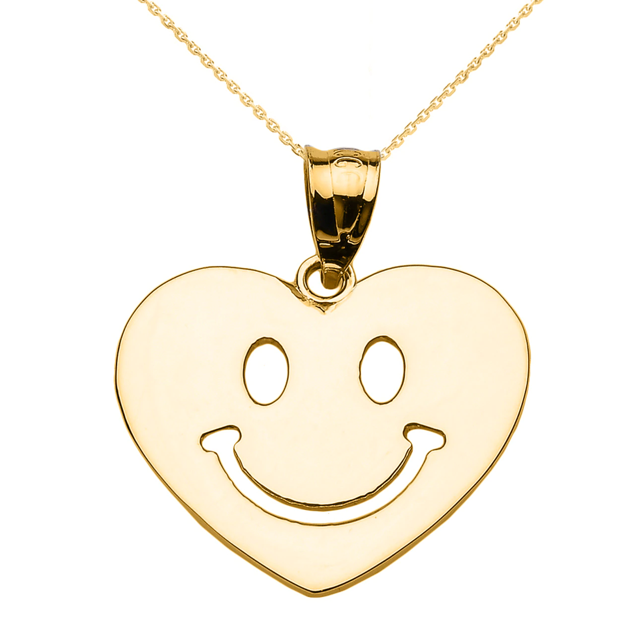 YELLOW GOLD HAPPY SMILEY FACE HEART PENDANT NECKLACE - Walmart.com