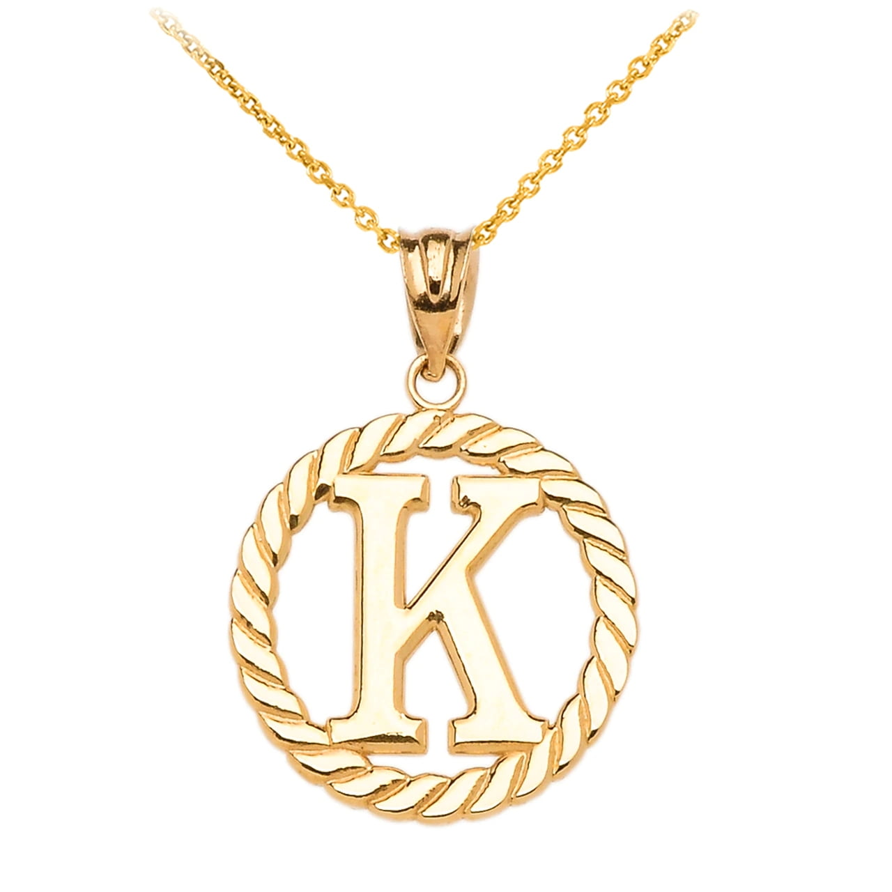 YELLOW GOLD "K" INITIAL IN ROPE CIRCLE PENDANT NECKLACE : 14K Pendant ...