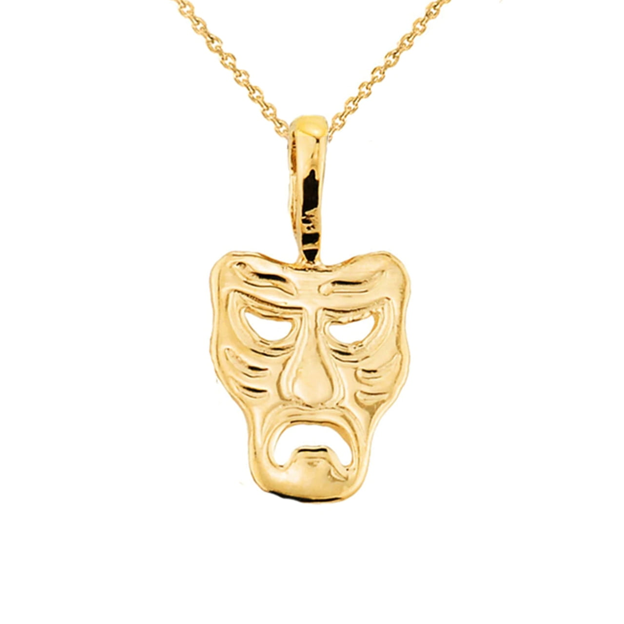 YELLOW GOLD TRAGEDY MASK PENDANT NECKLACE : 14K Pendant with 20" chain ...