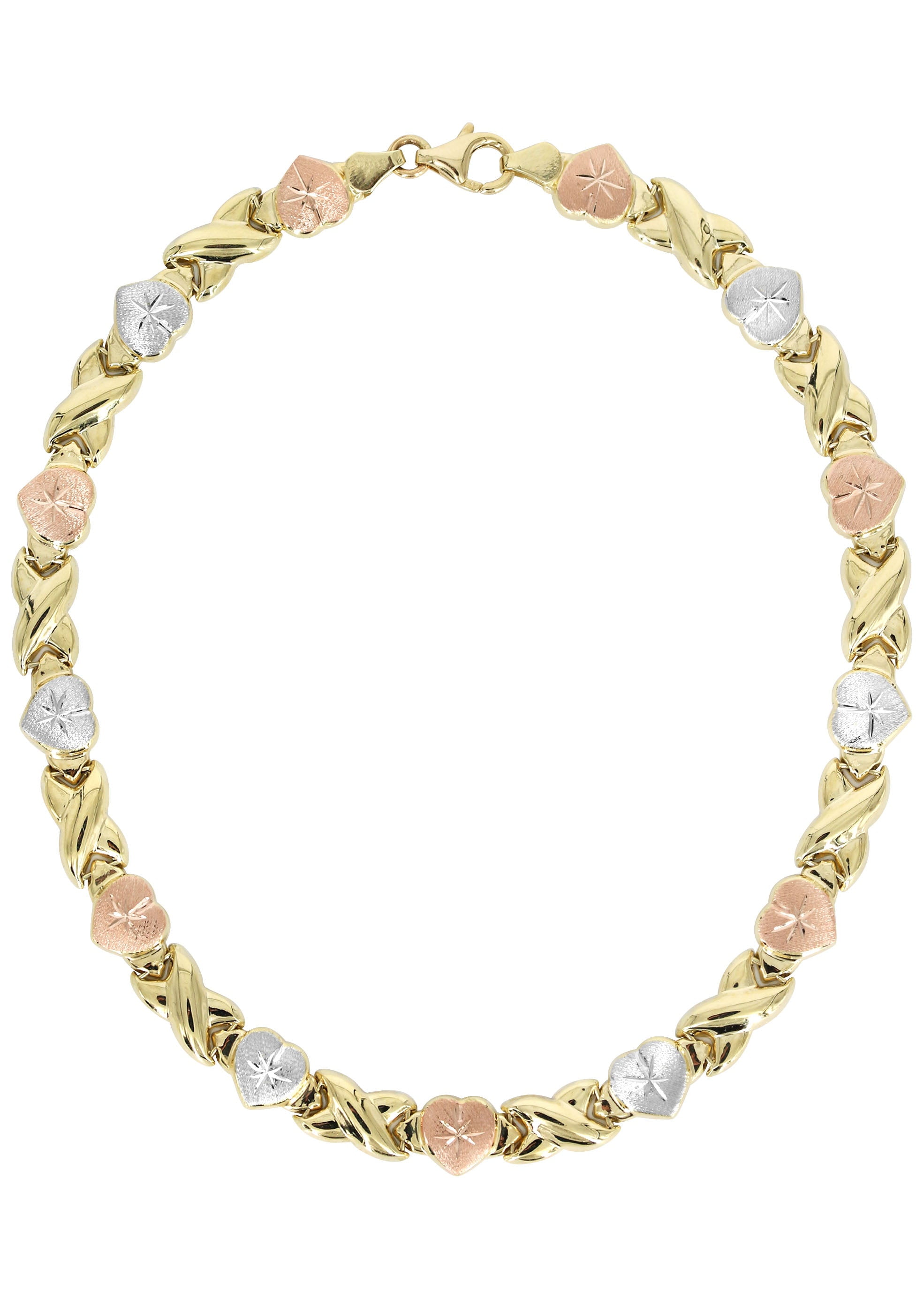 YELLOW GOLD "XO HEART" HOLLOW TRI-COLOR NECKLACE FOR WOMEN | APPX 12.5 ...