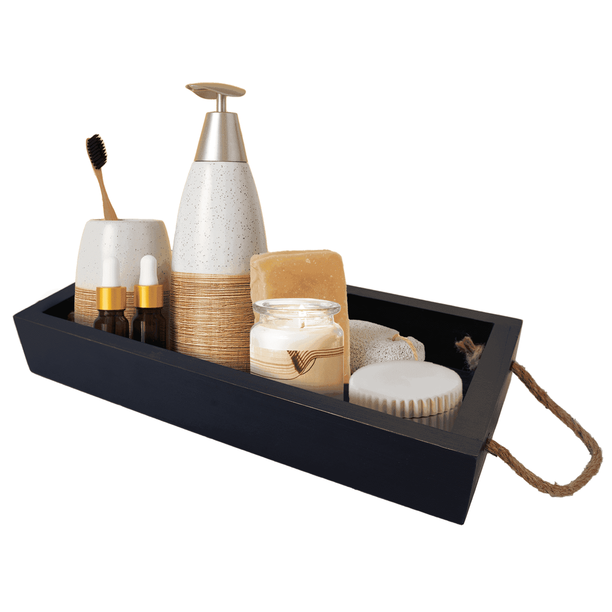 Yellow Lotus Tray Organizer, Bathroom Countertop, Fir Wood, Matte Black ...