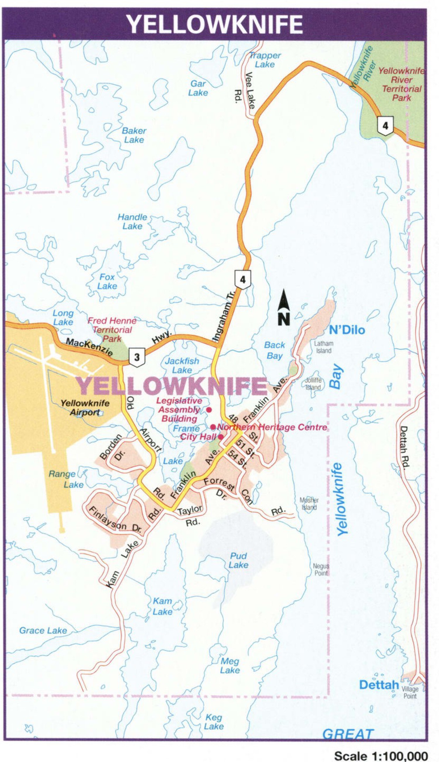 Yellowknife Northwest Canada Map Glossy Poster Picture Photo Print ...