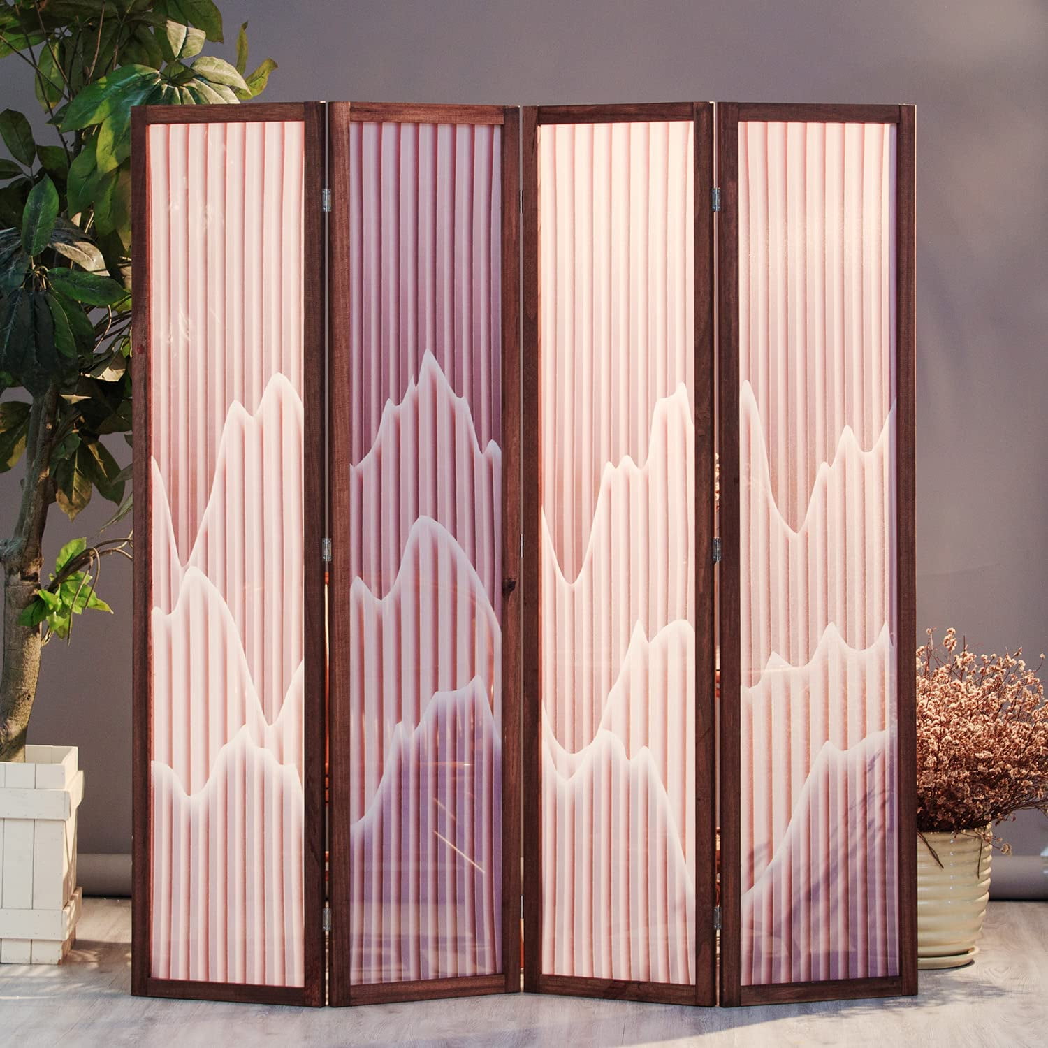 YELROL 4 Panel Room Divider Screen Folding Wall Divider for Room ...