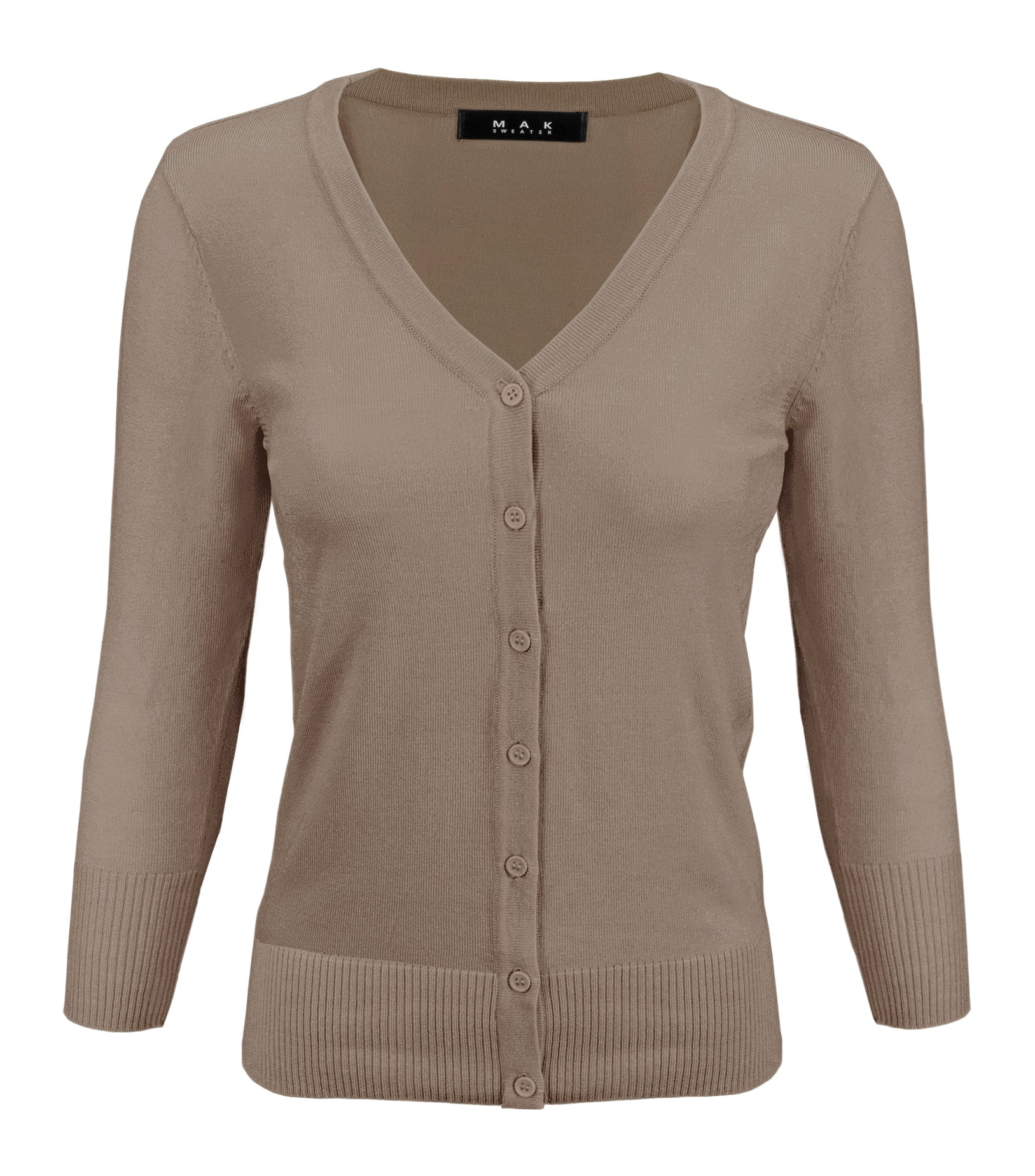 YEMAK Women's Knit Cardigan Sweater – 3/4 Sleeve V-Neck Basic Classic ...