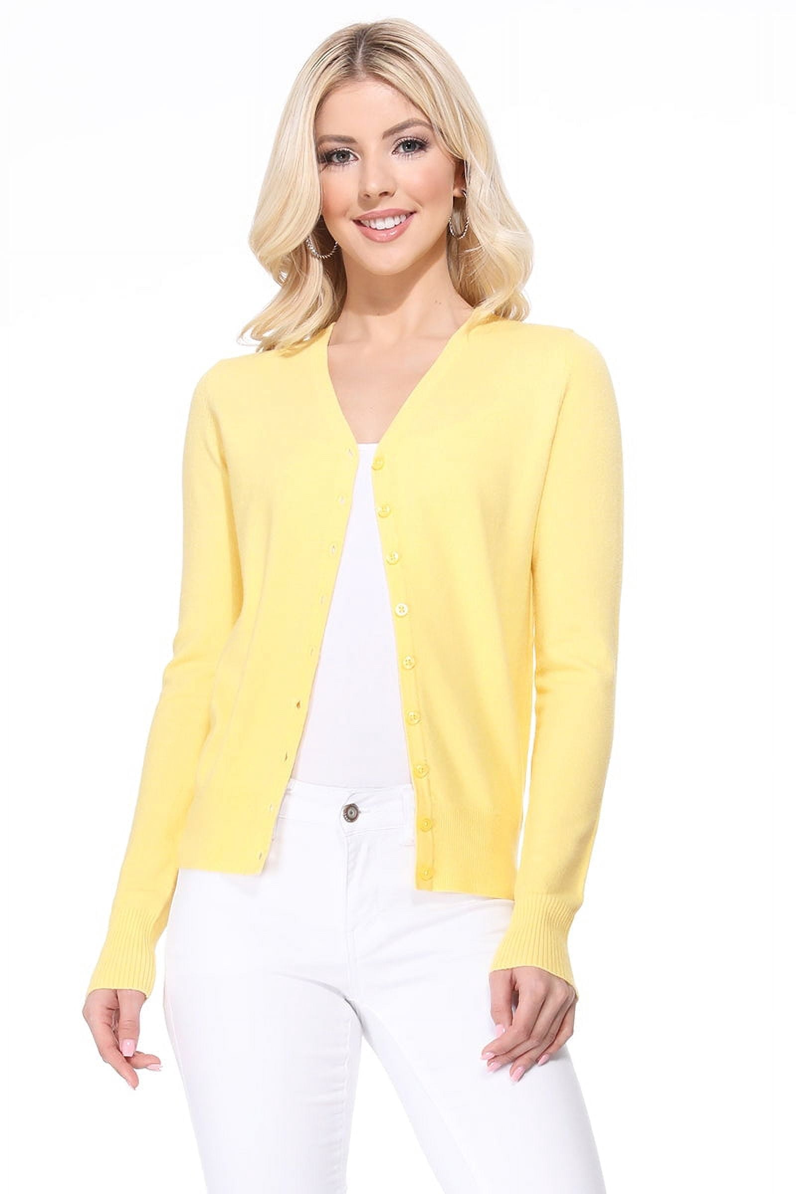 YEMAK Women's Long Sleeve V-Neck Button Down Soft Knit Cardigan Sweater ...