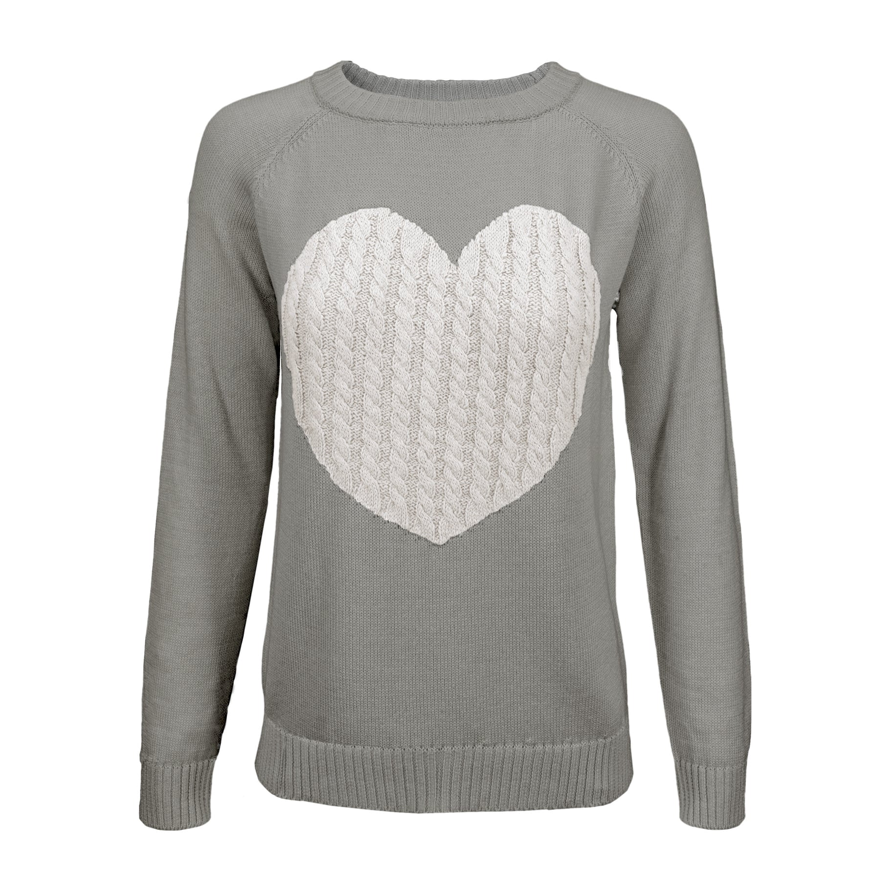 YEMAK Women's Pullover Sweater Long Sleeve Crewneck Cute Heart Cable ...
