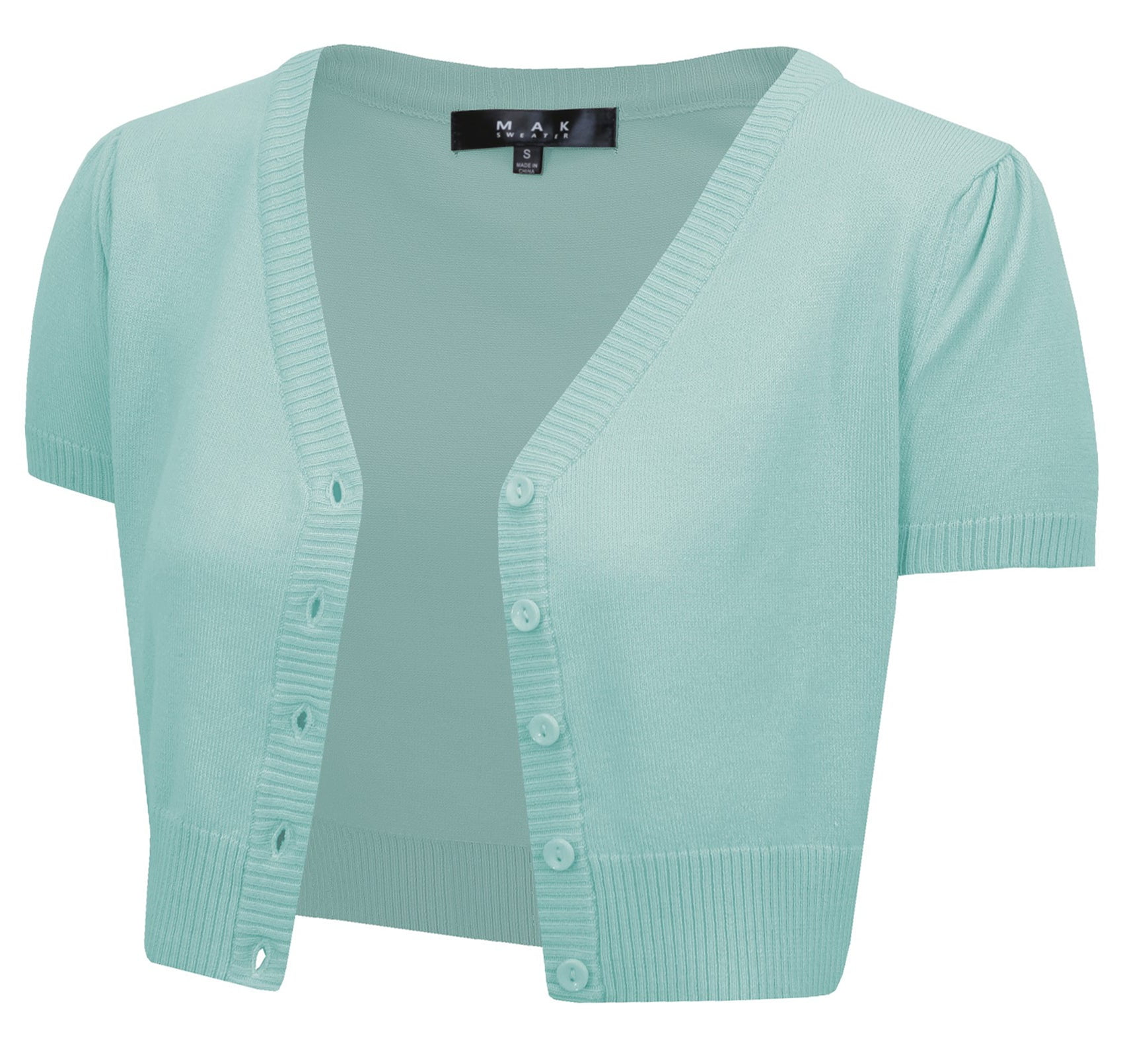 YEMAK Women's Short Sleeve Cropped Bolero Button Down Cardigan Sweater ...