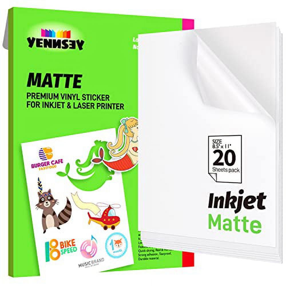 YENNSEY Premium Printable Vinyl for Cricut Matte White Sticker Paper ...