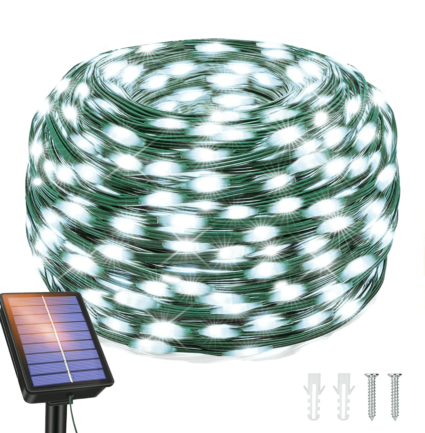 YEOLEH 108FT Solar String Lights 300LED, IP67 Waterproof Green Wire ...