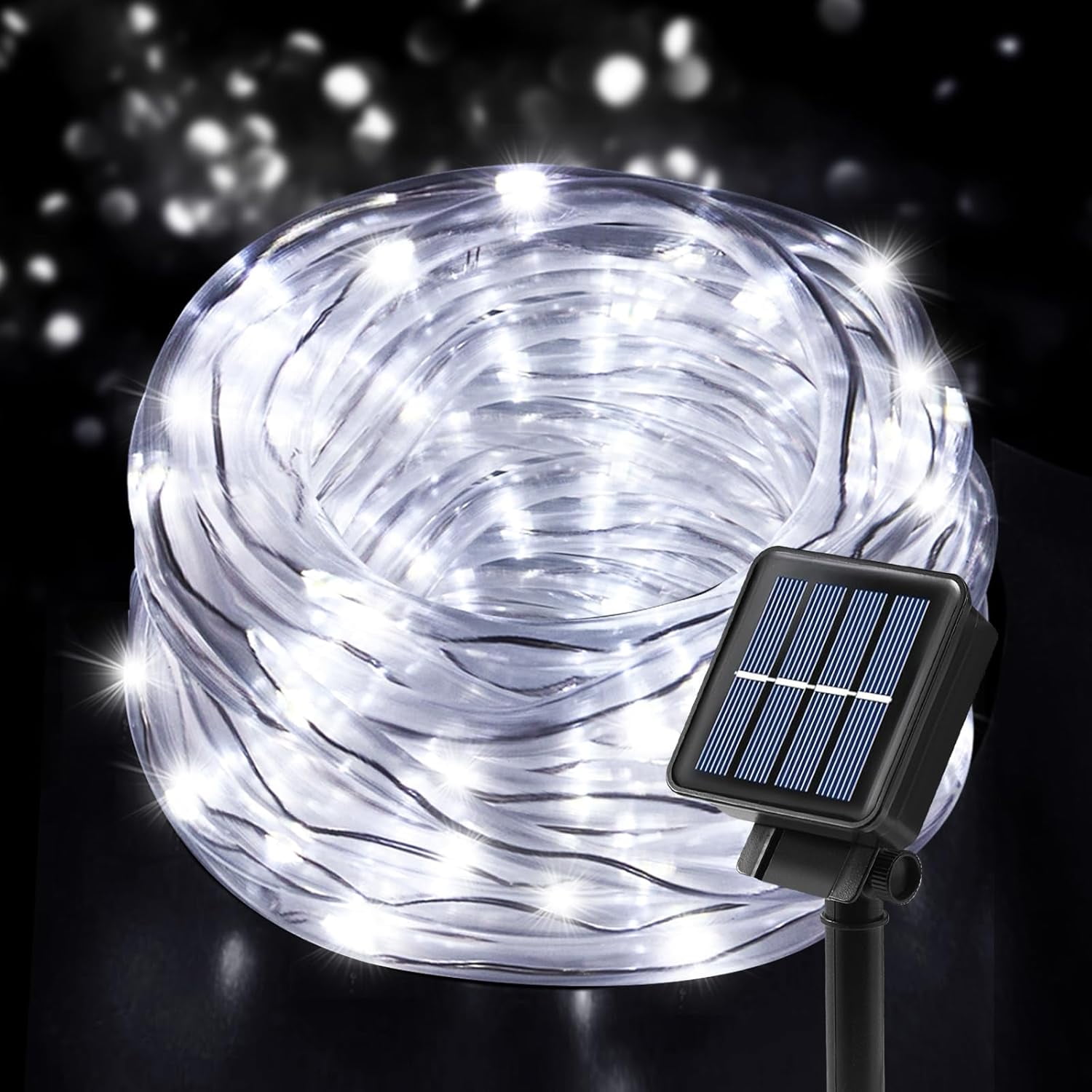 YEOLEH 33ft 100 LED Solar Rope Lights, 8 Modes, IP65 Waterproof, White ...