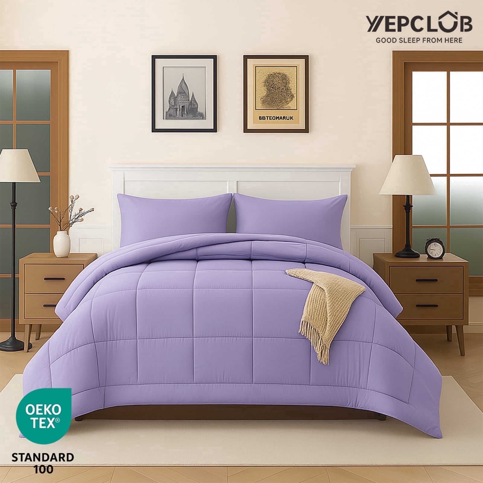 YEPCLUB 3-Piece Twin Size Comforter Set, Light Purple Down Alternative ...