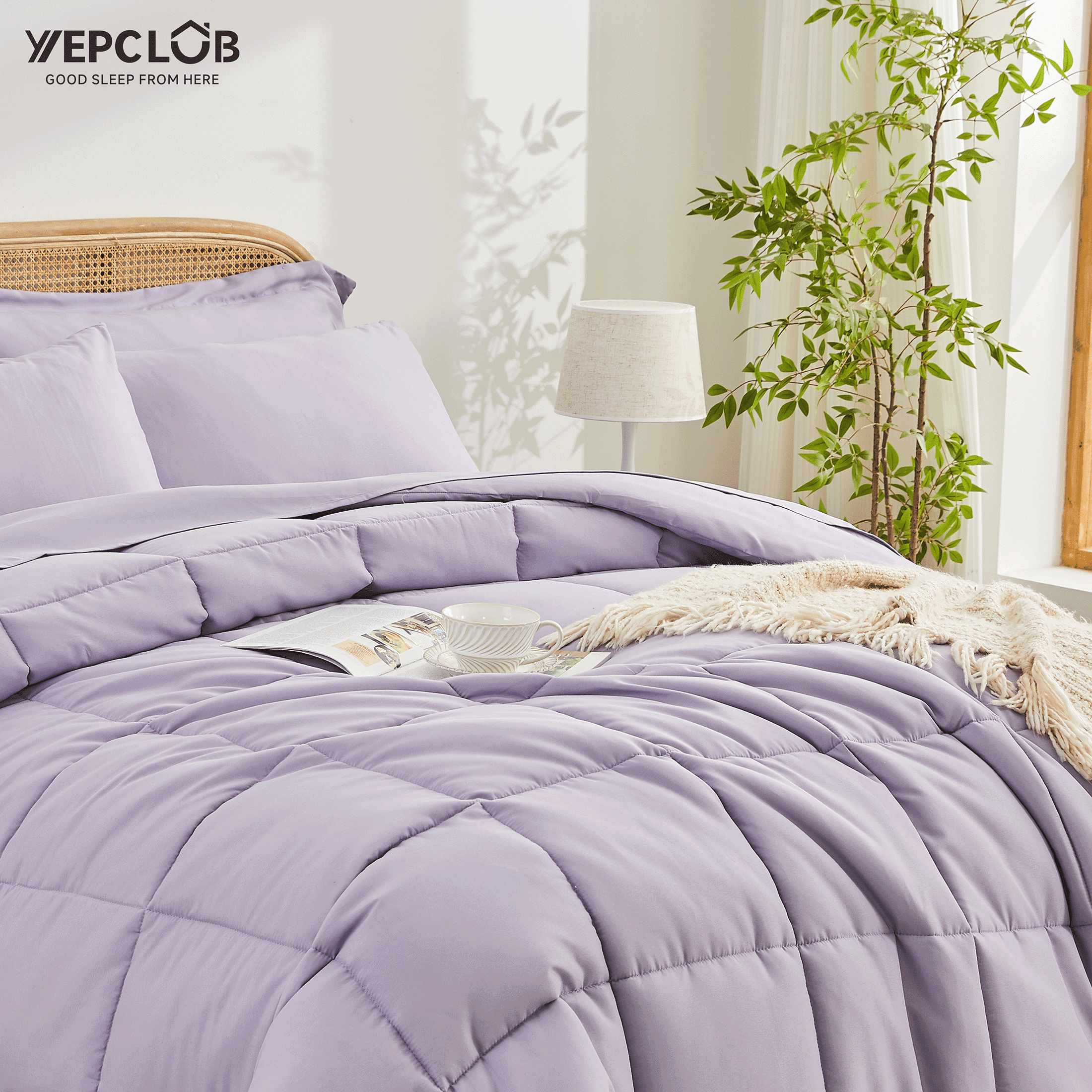 YEPCLUB 7-Piece Full Size Comforter Set,Light Purple Reversible Bed in ...