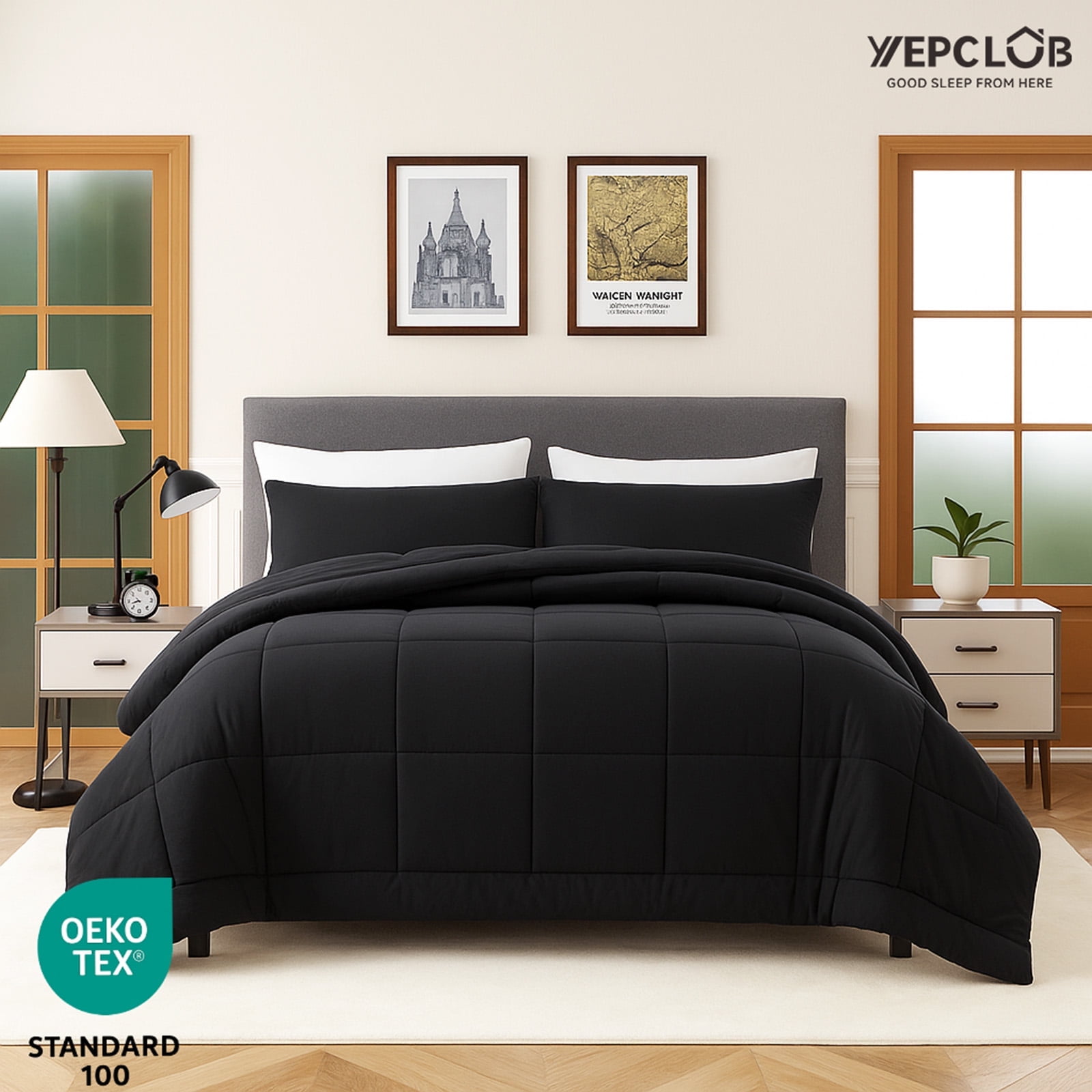 YEPCLUB 3-Piece Full Comforter Set – Black Down Alternative Bedding ...