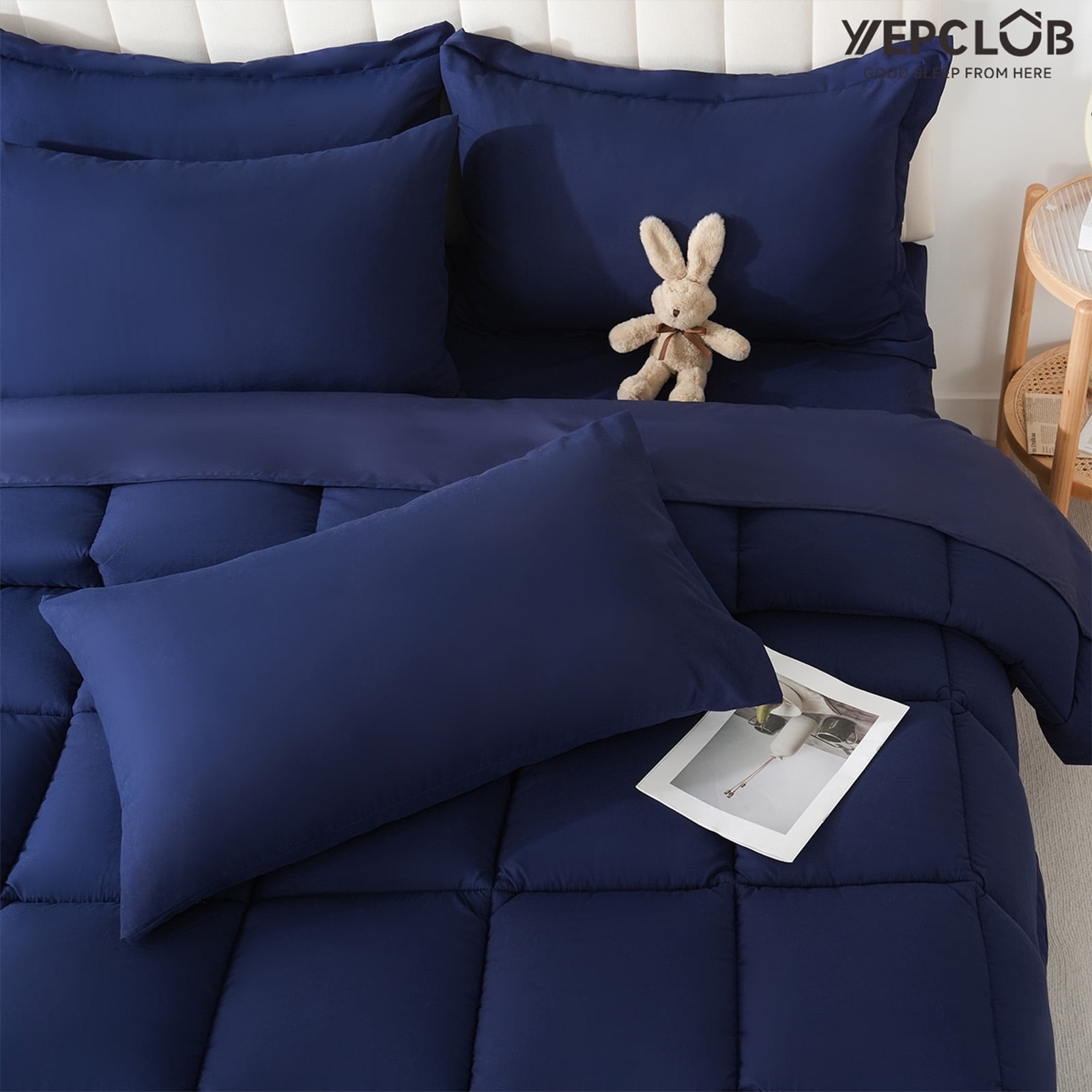 YEPCLUB Queen Bedding Set 7pc - Ultra Soft All-Season Comforter, Blue ...