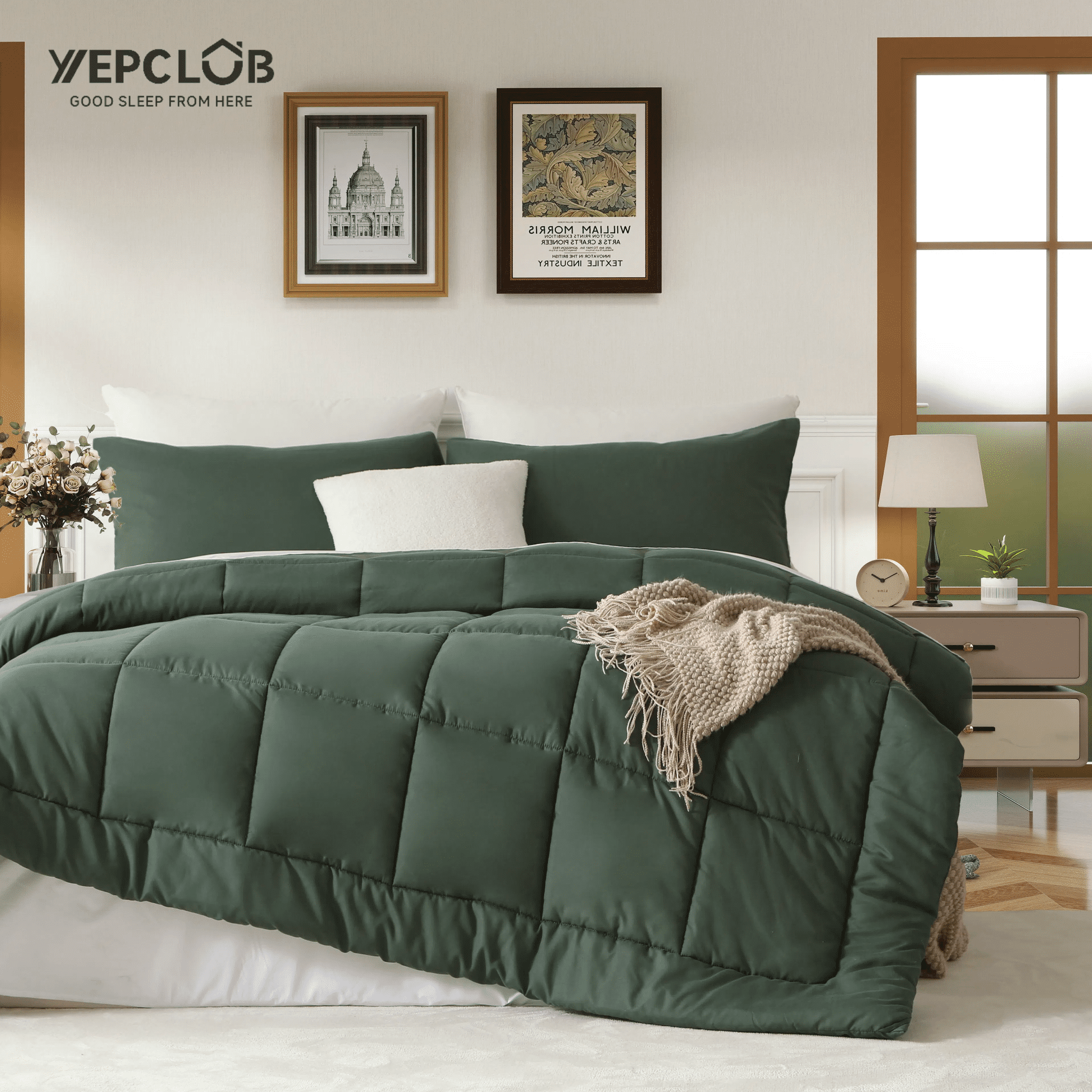 YEPCLUB 3-Piece Queen Comforter Set – Green Down Alternative Bedding ...