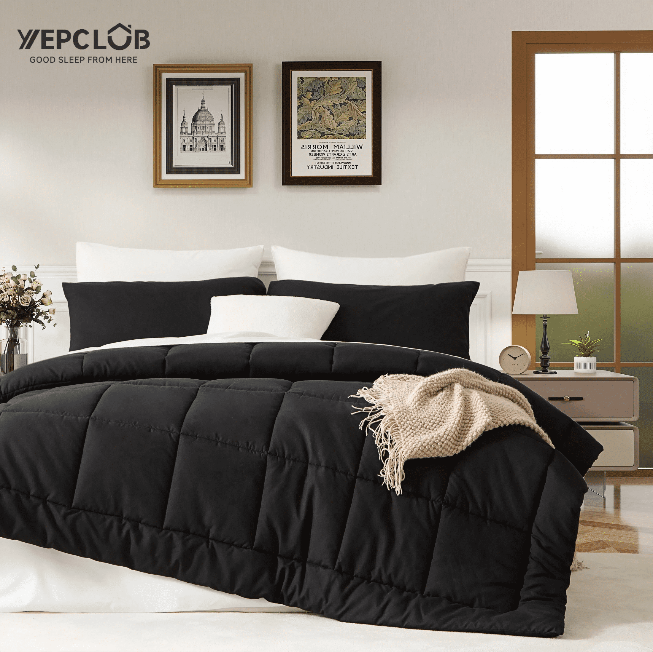YEPCLUB 3-Piece Queen Comforter Set – Black Down Alternative Bedding ...
