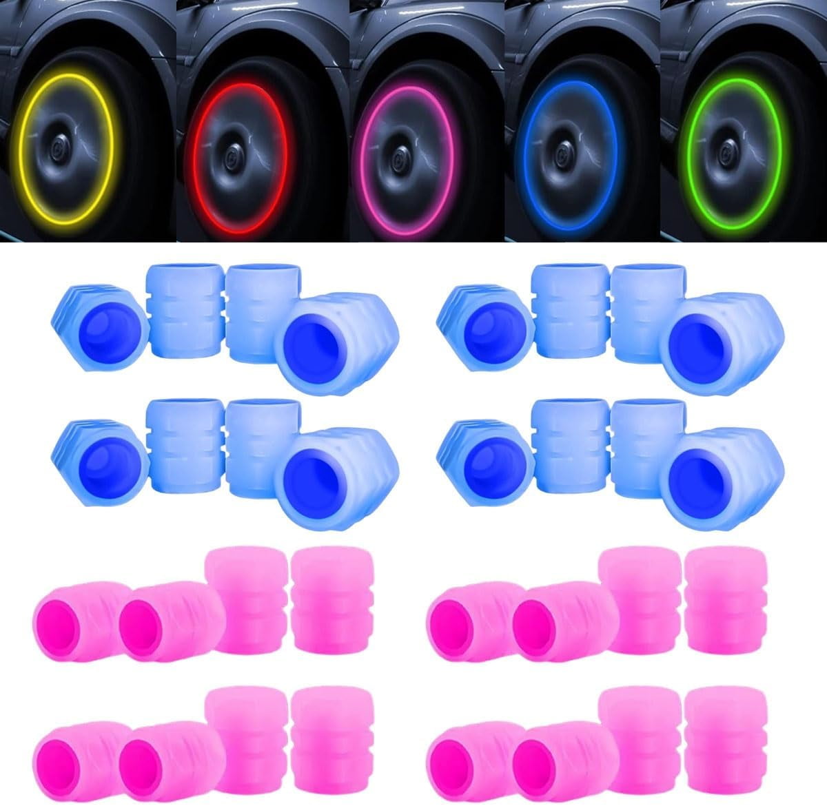 YEPOELRCE Glow-in-The-Dark Car Tire Valve Cap Set, Luminous Tire Valve ...
