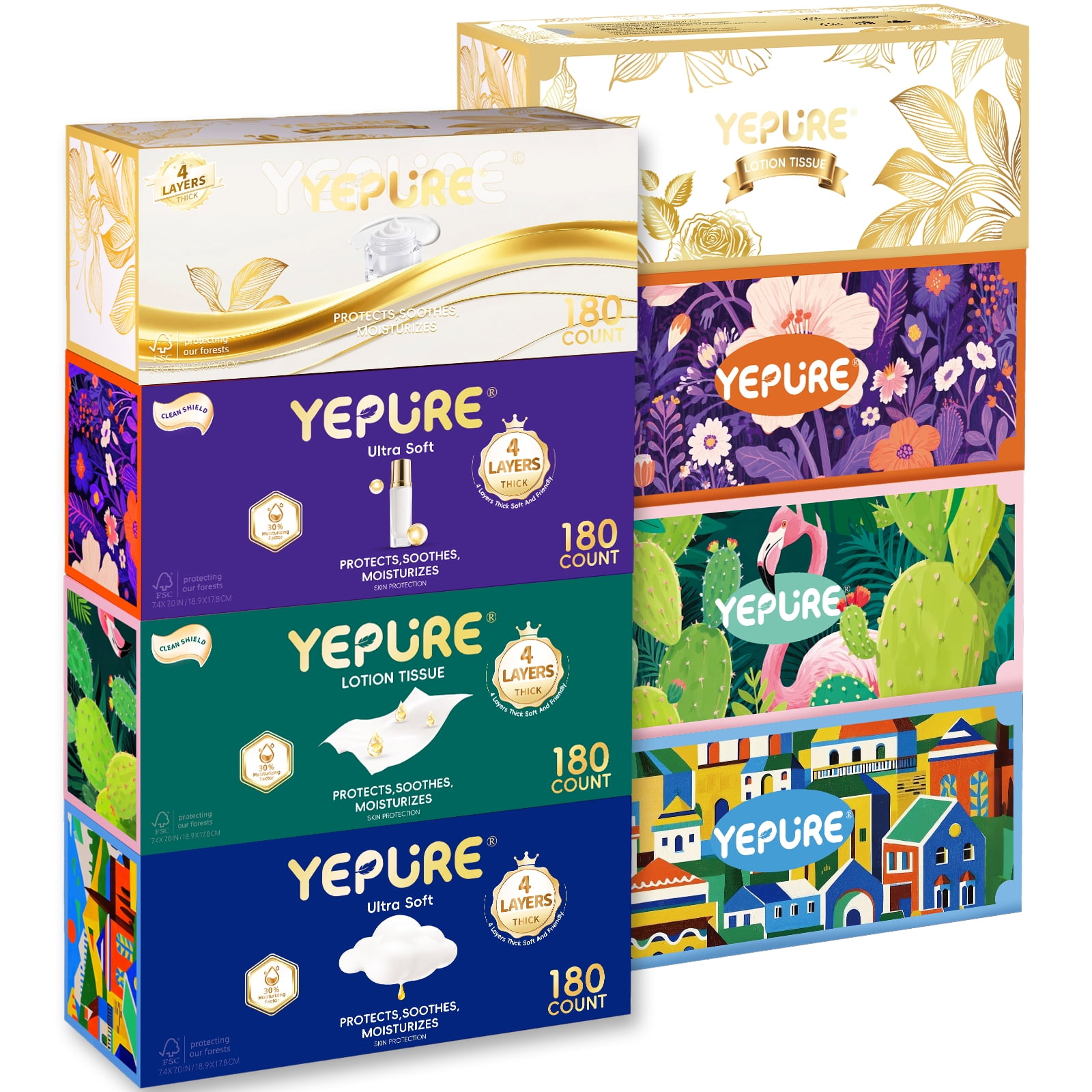 YEPURE Ultra Care Facial Tissues, 180 Ct, 4-Ply Soft with Lotion ...