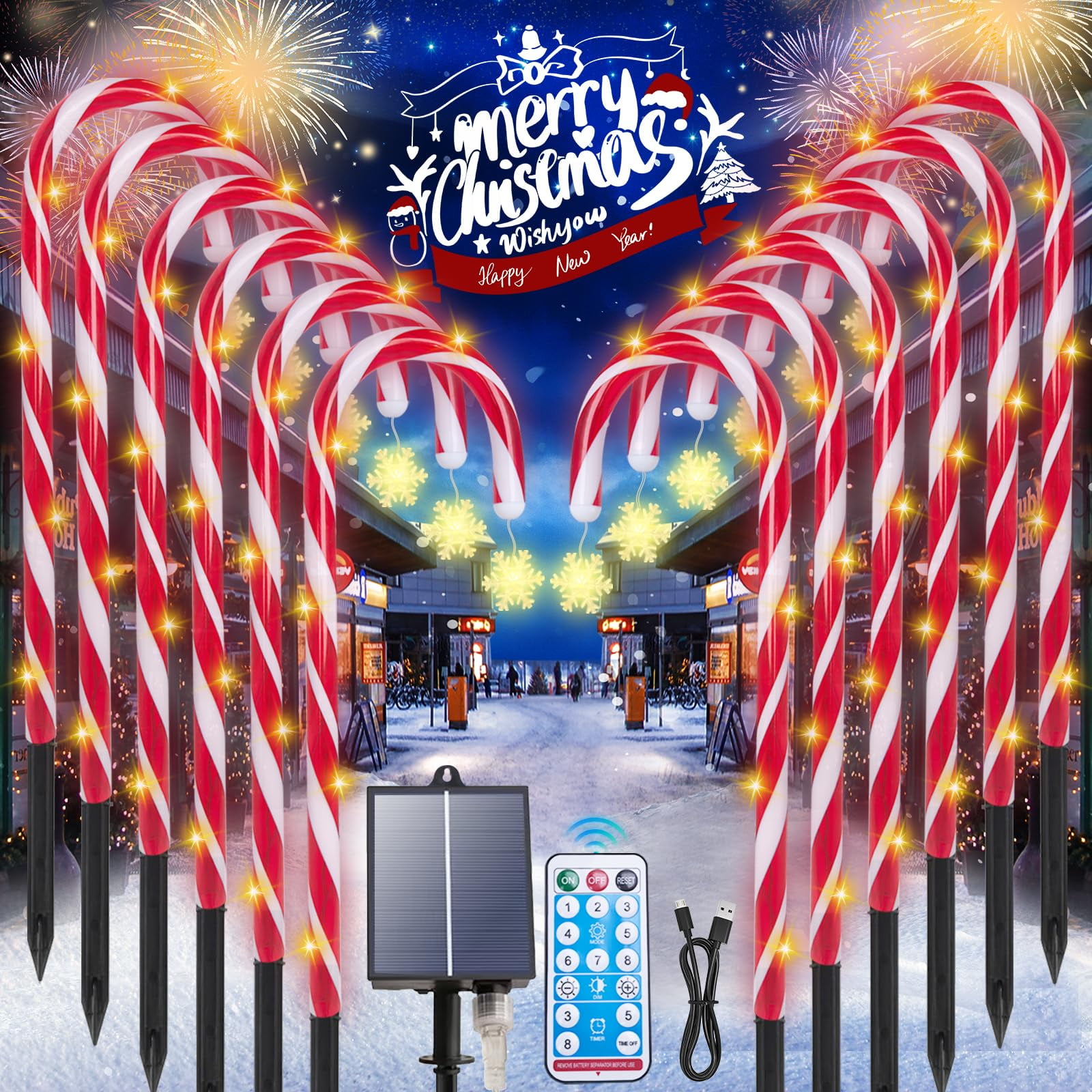YEPVIE Candy Cane Lights, 12 Pack Waterproof Solar Candy Cane Lights ...
