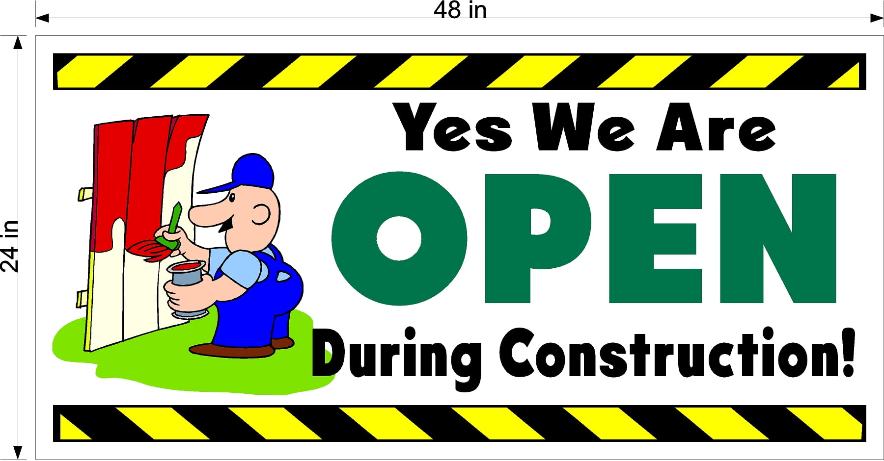 YES WE ARE OPEN DURING CONSTRUCTION Vinyl Banner 2' X 4' with grommets ...