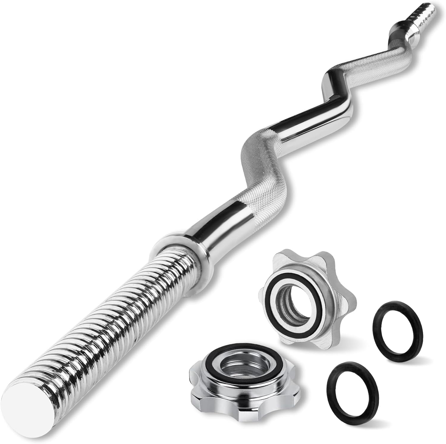 YES4ALL 480lbs EZ Curl Bar, 47 Inches Curling Barbell, 1 Inch Weight ...