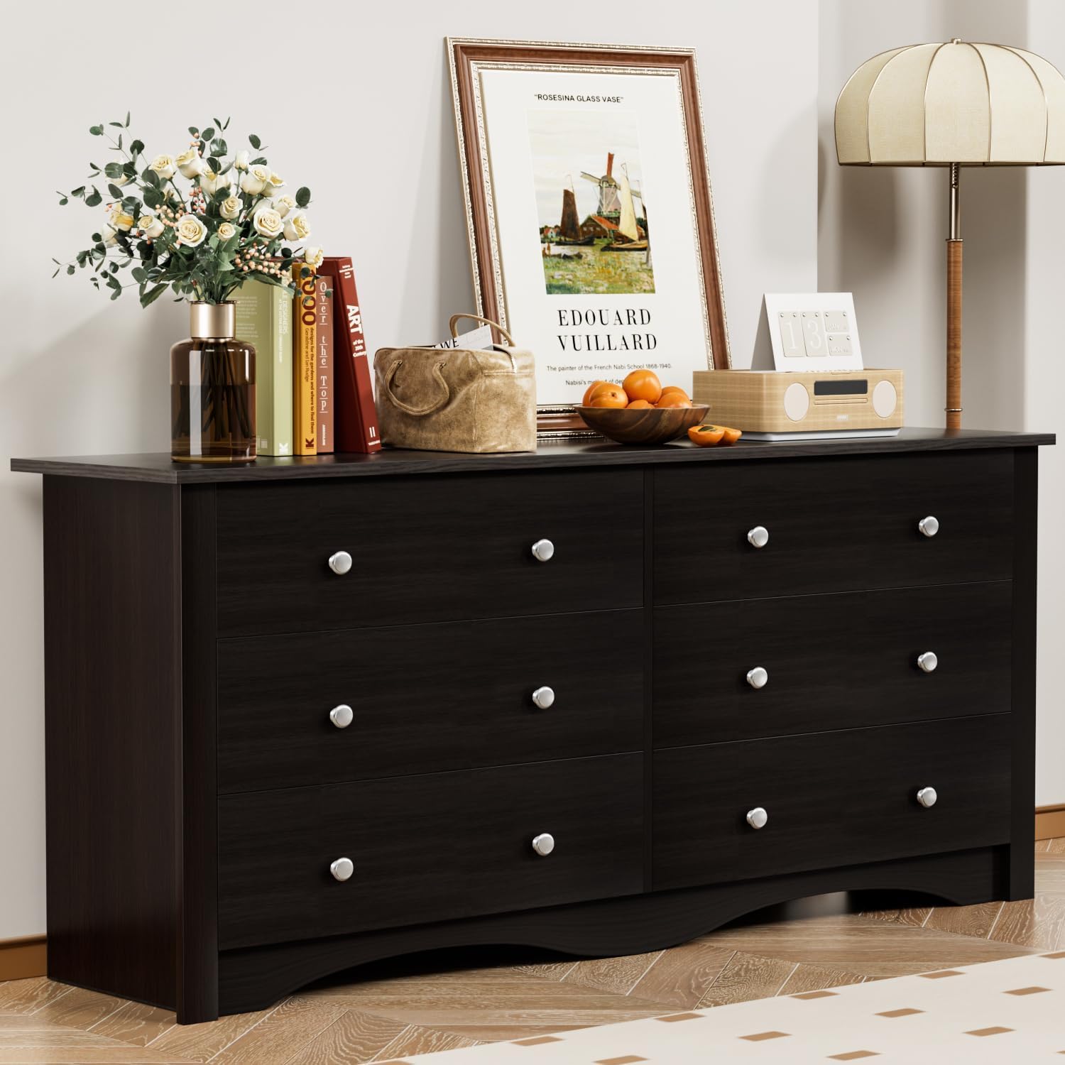 YESHOMY Dresser for Bedroom with 6 Drawer, Wood Wide Chest Storage ...