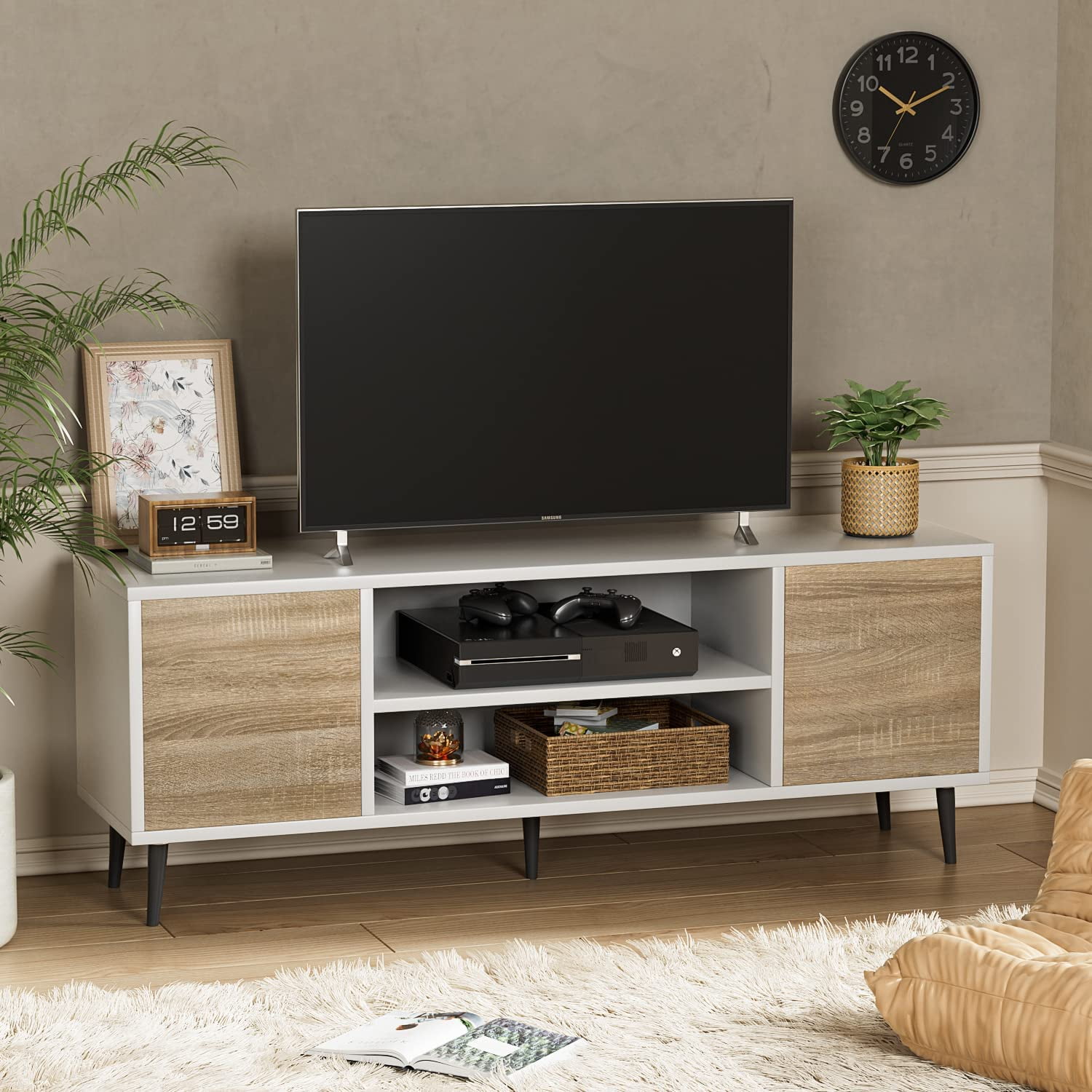 YESHOMY Modern Retro TV Stand for Television up to 65", Entertainment ...