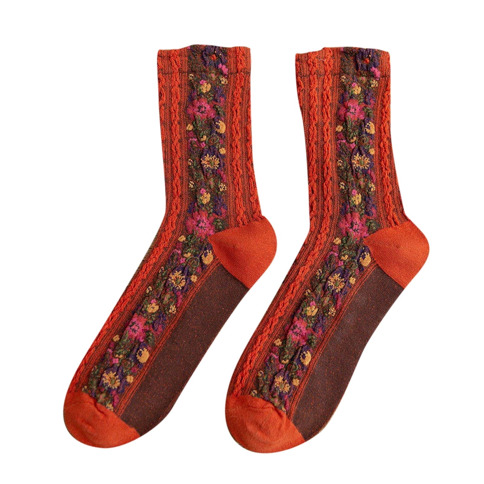YESIMOLA Socks Women Mid Tube Spring Knitted Cotton Retro Ethnic Floral ...